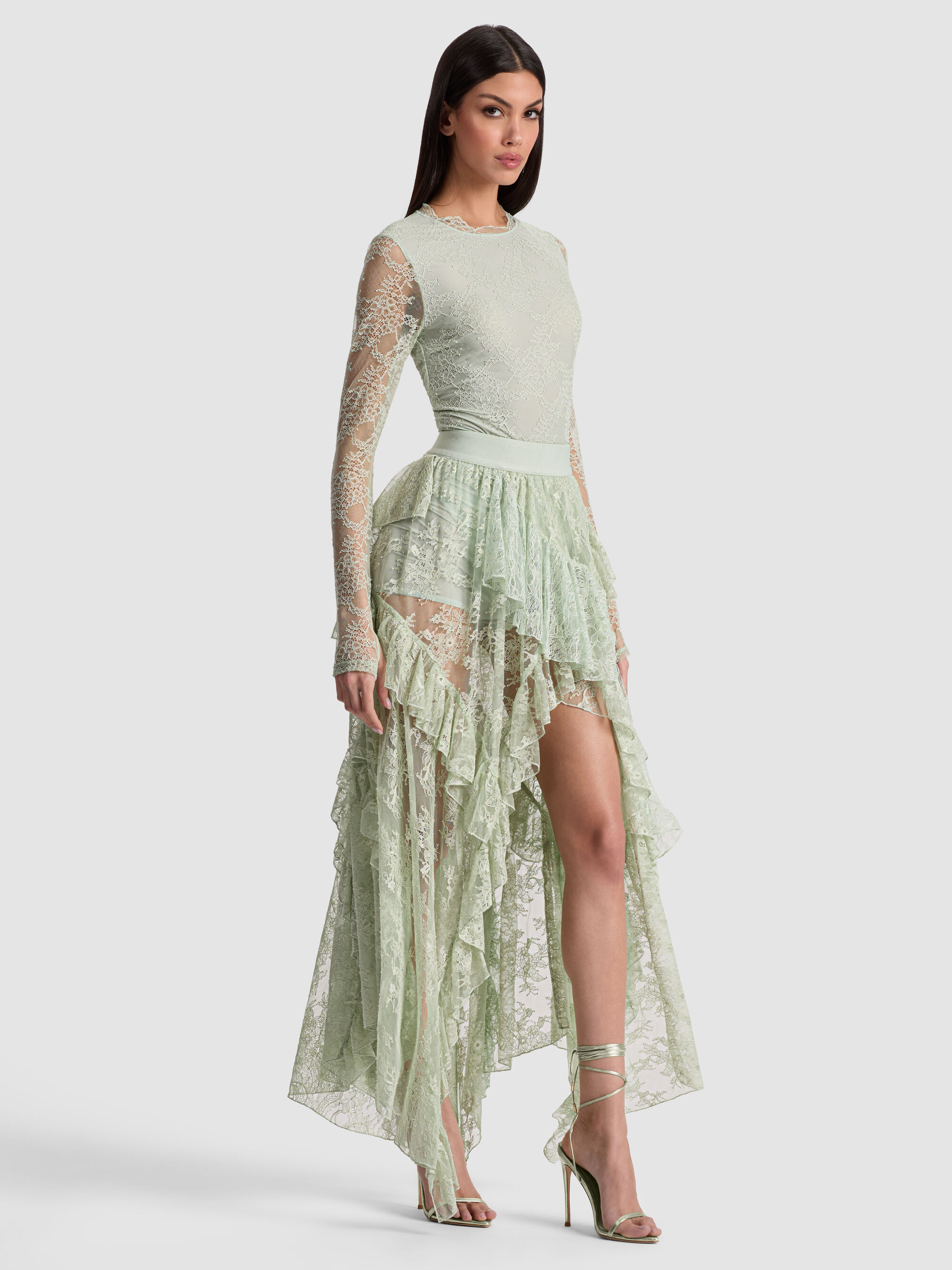 KARYS MIXED MEDIA SKIRT in GREEN TEA | ALICE + OLIVIA