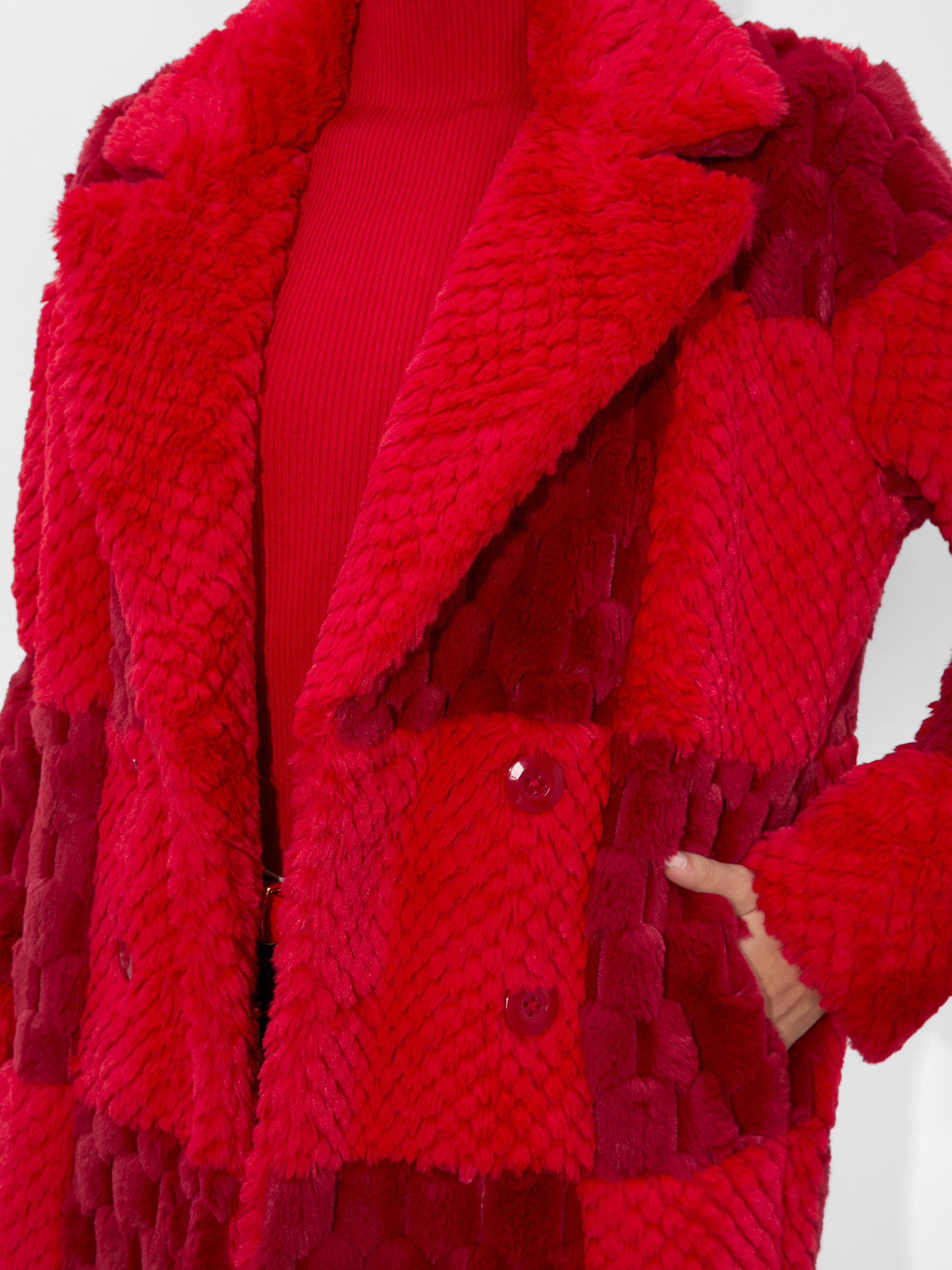 Moore Faux Fur Peacoat In Bright Ruby/garnet | Alice + Olivia