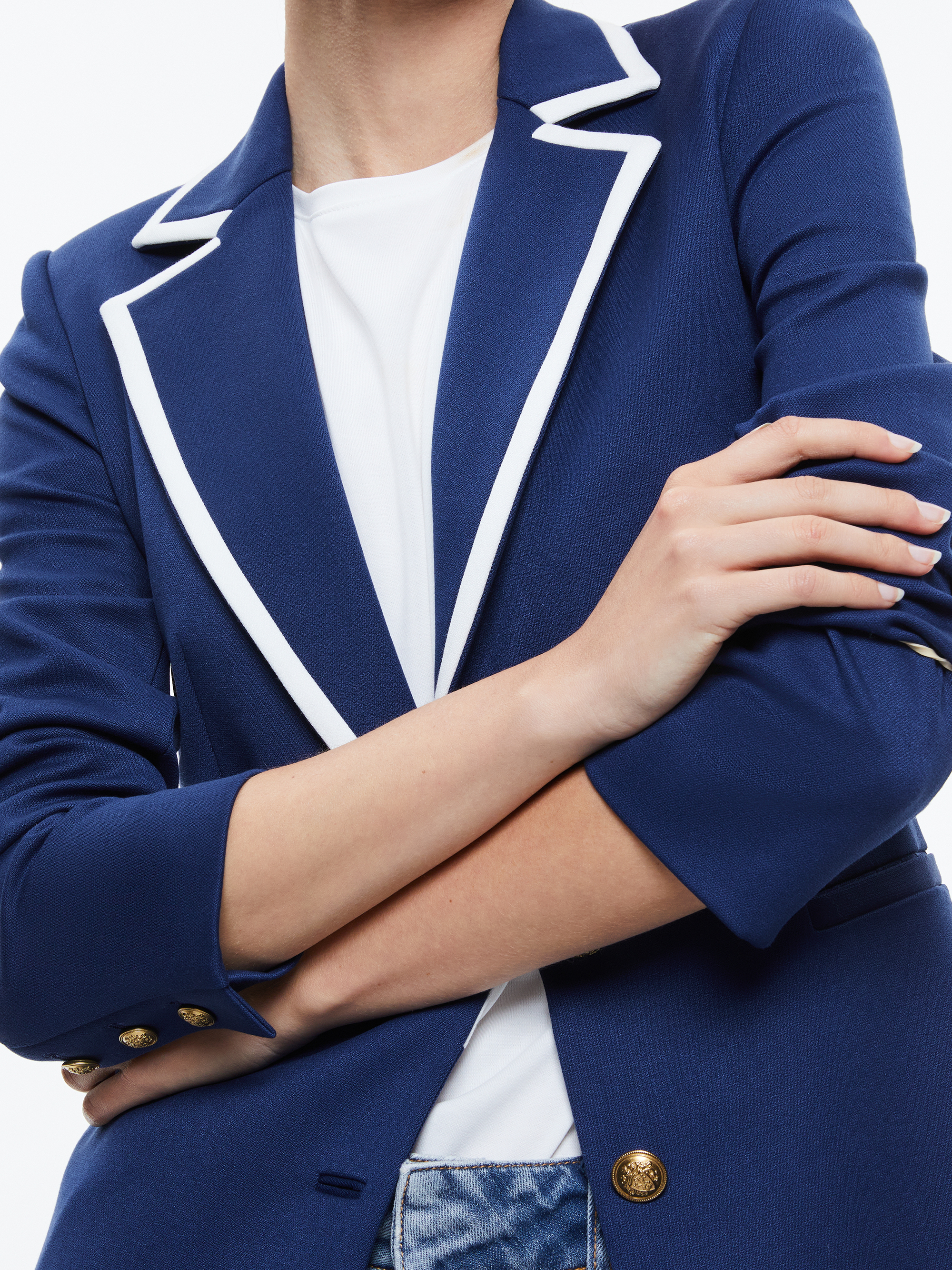 Breann Long Fitted Two Button Blazer In Indigo/off White | Alice + Olivia