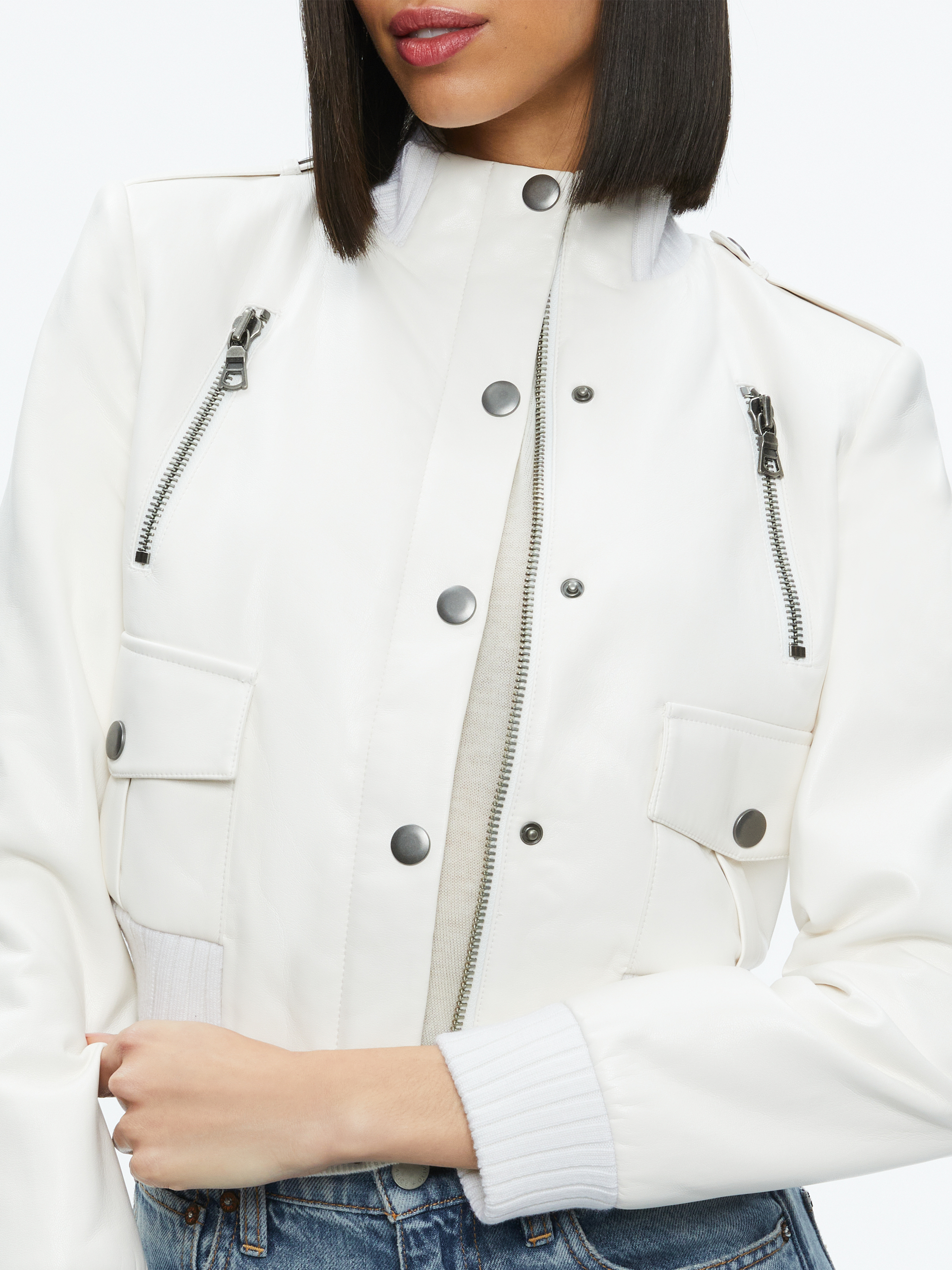 Ria Vegan Leather Moto Jacket In Off White | Alice + Olivia