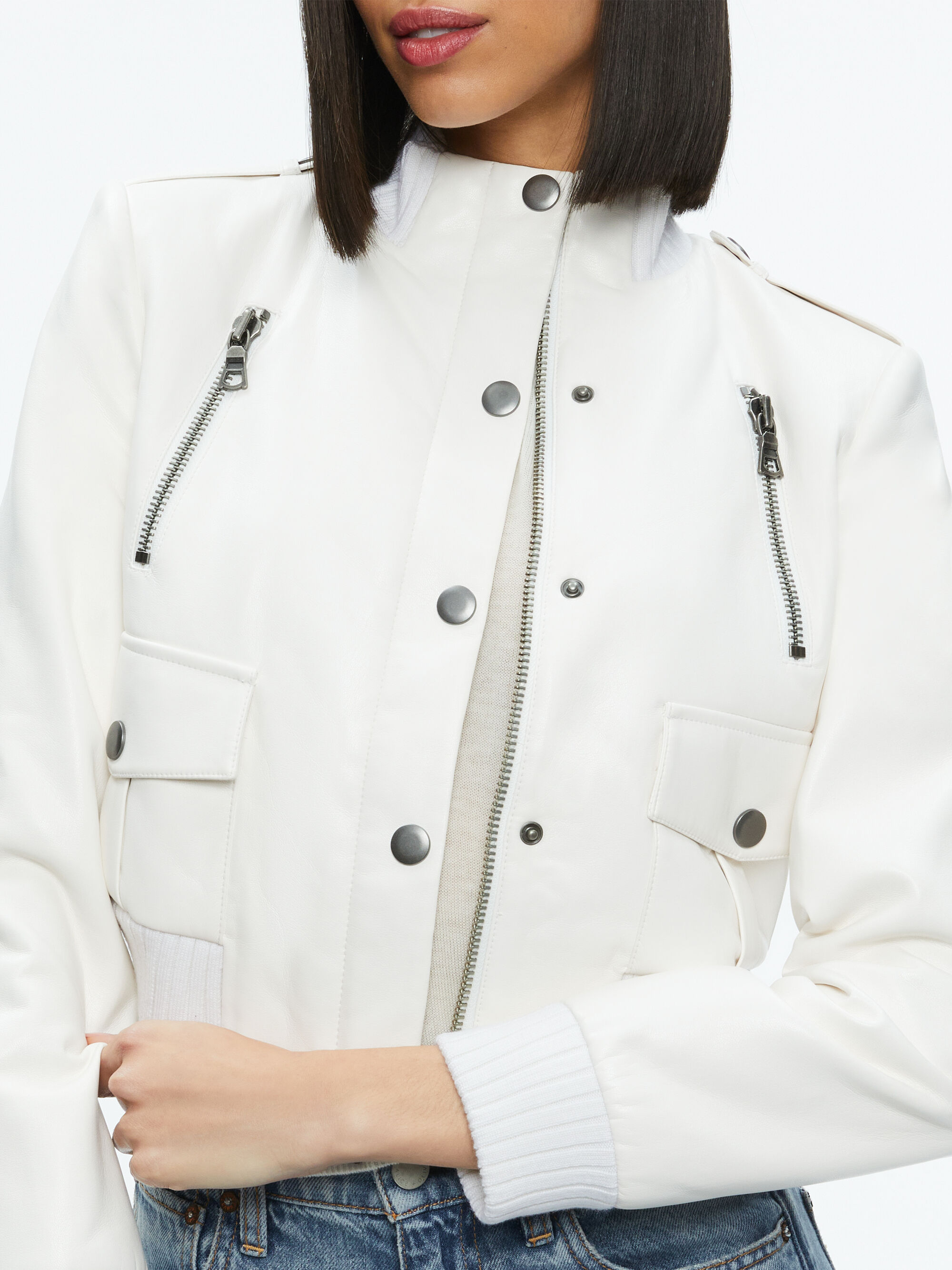 RIA VEGAN LEATHER MOTO JACKET in OFF WHITE | ALICE + OLIVIA