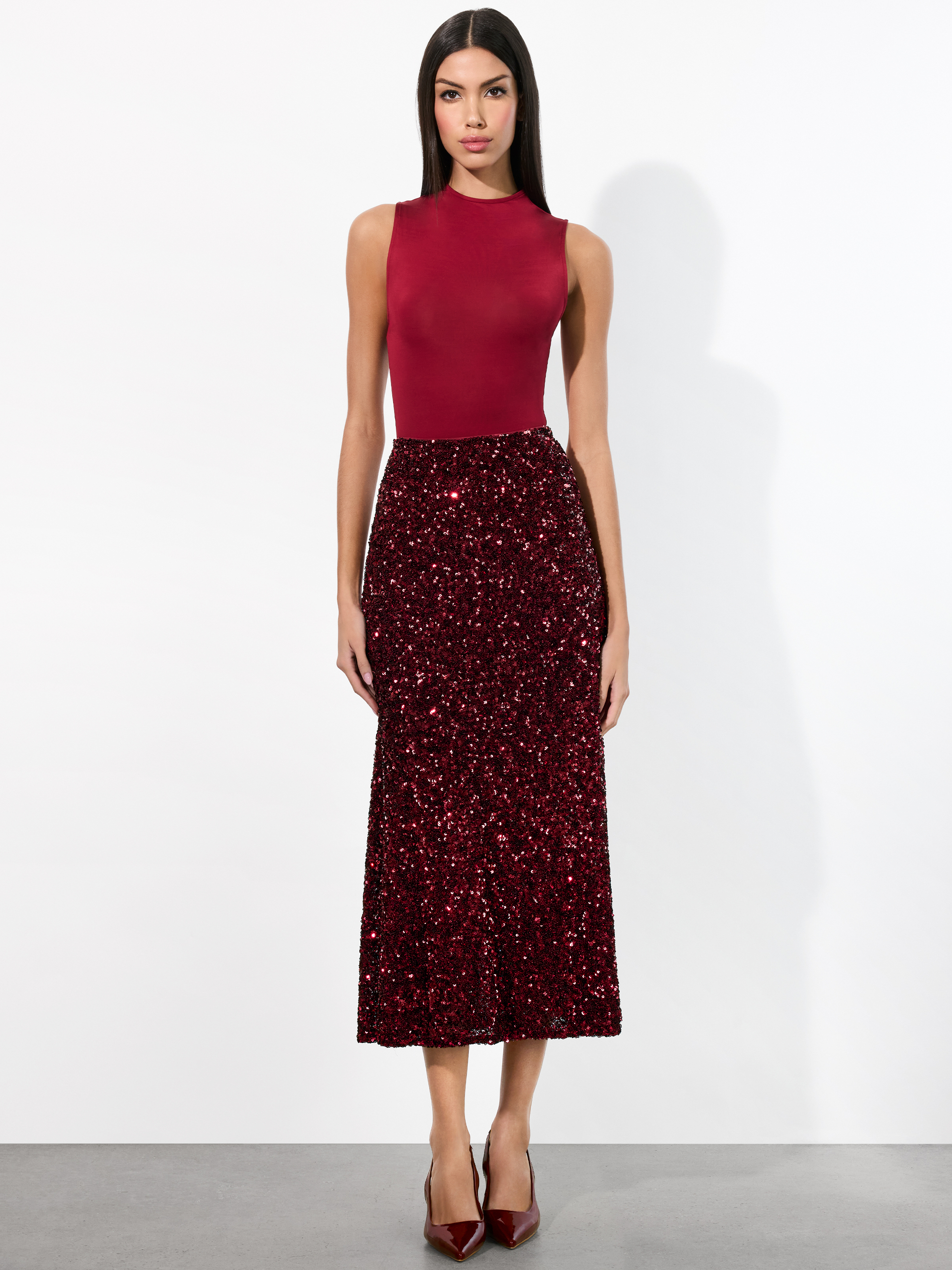 Maeve Sequin Slip Skirt In Garnet | Alice + Olivia