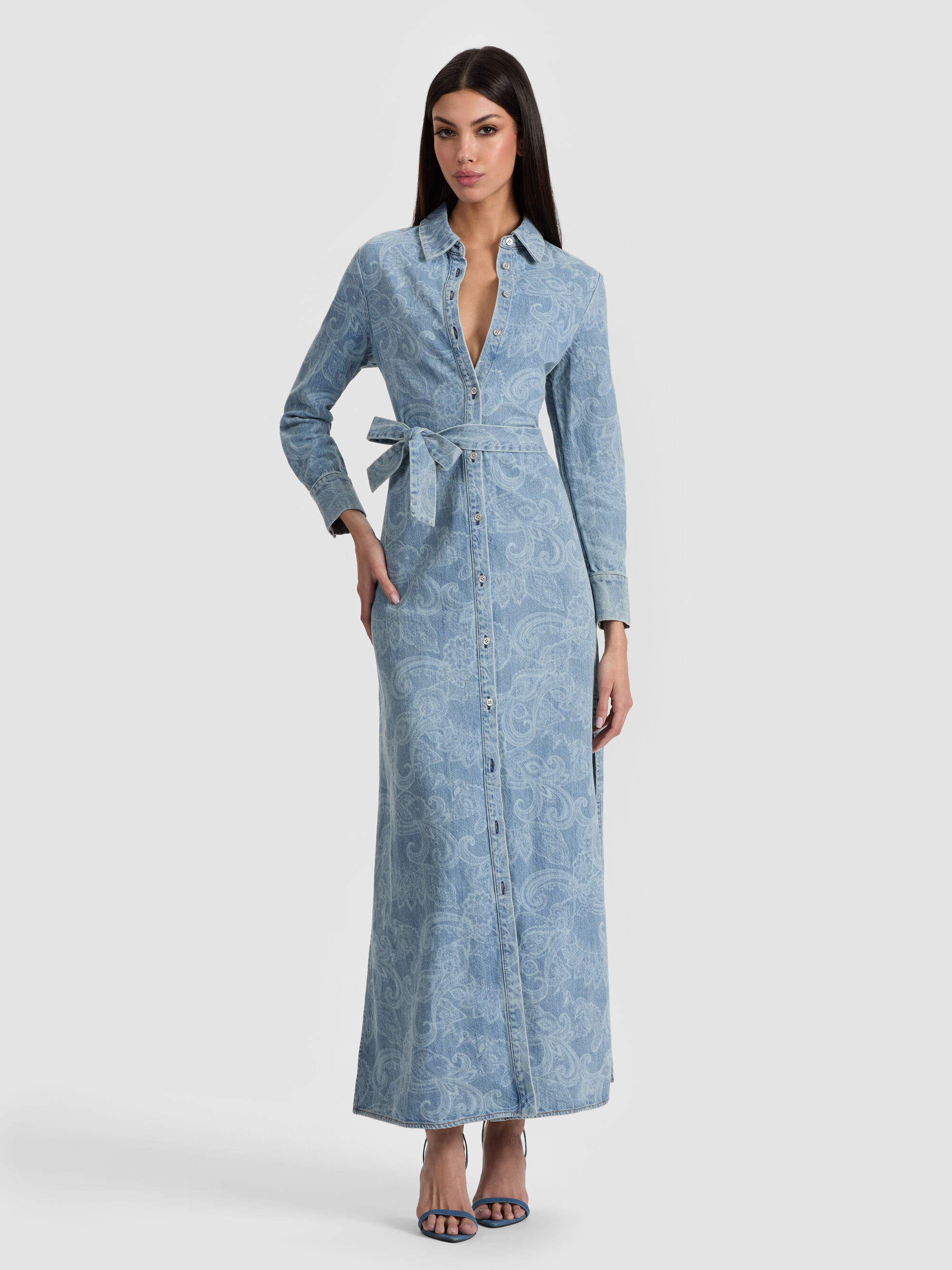 CHASSIDY DENIM SHIRT DRESS in LASER PAISLEY | ALICE + OLIVIA