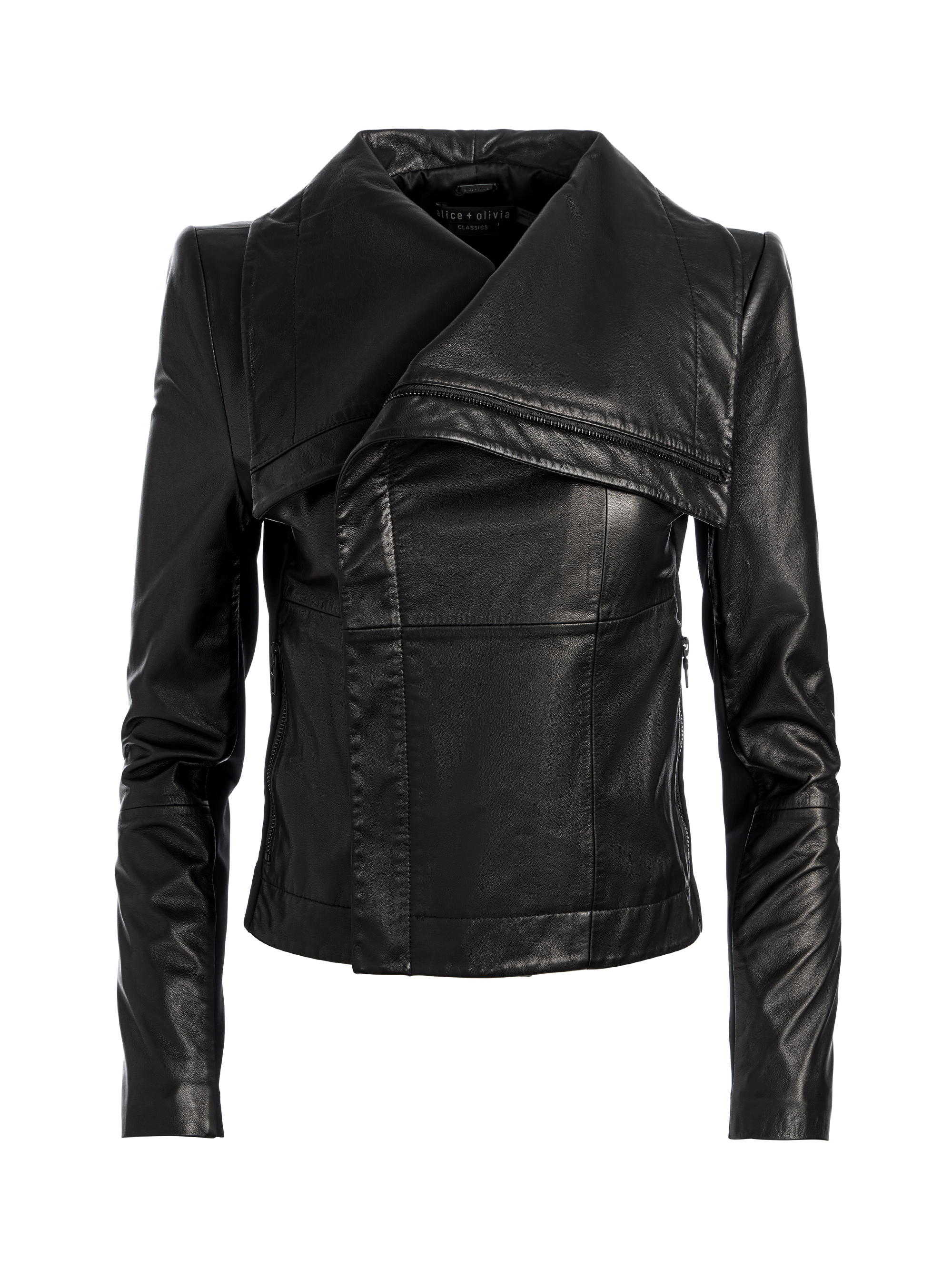 Nita Leather Drape Front Jacket In Black | Alice + Olivia