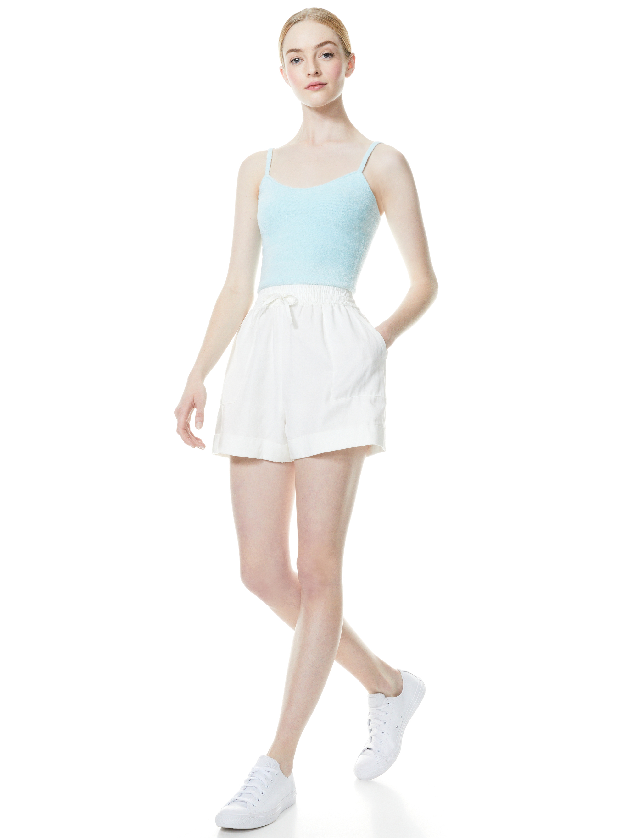 Rhea Fuzzy Cropped Tank In Powder Blue | Alice + Olivia