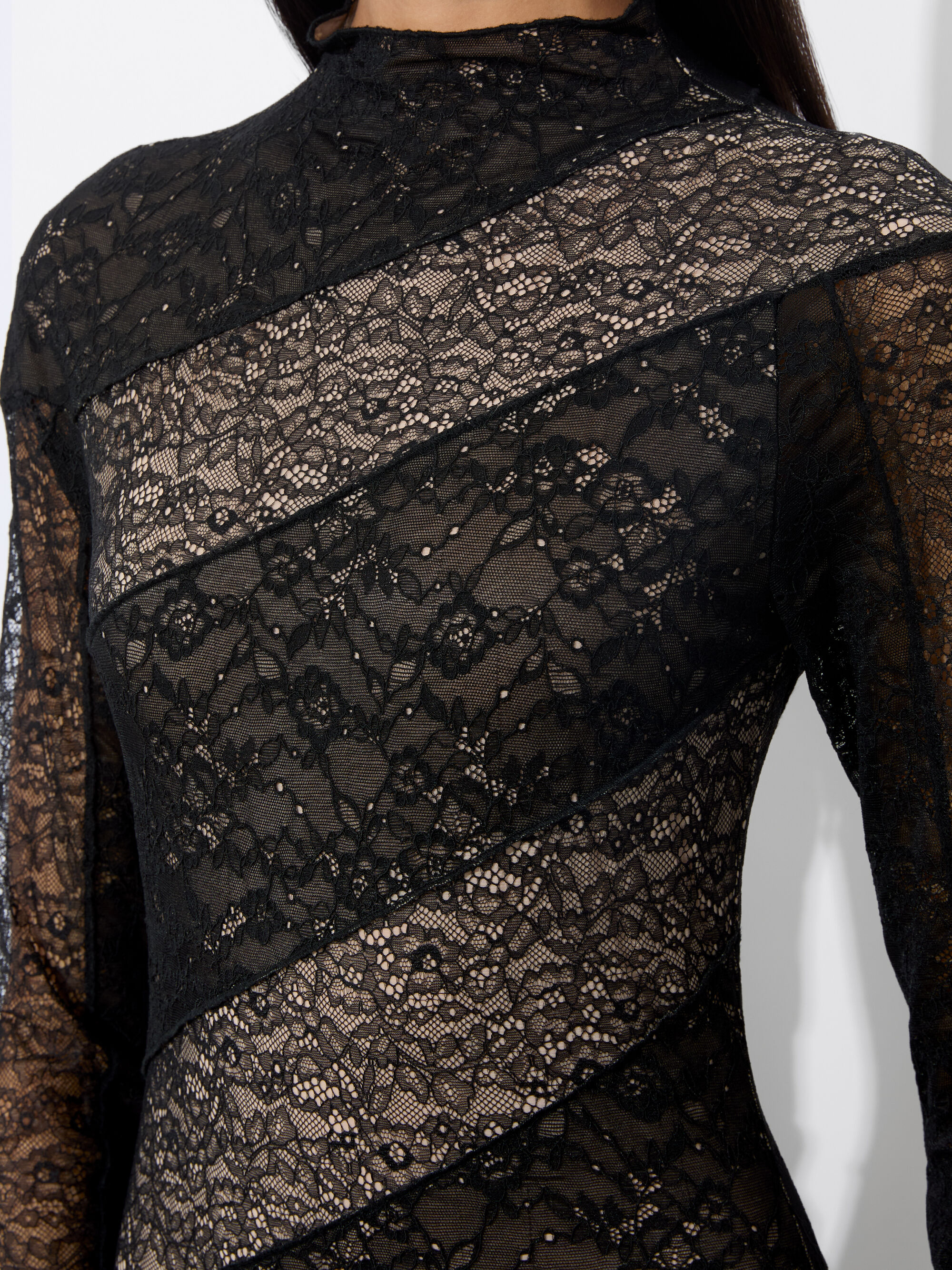 DELORA LACE PANELED DRESS in BLACK | ALICE + OLIVIA