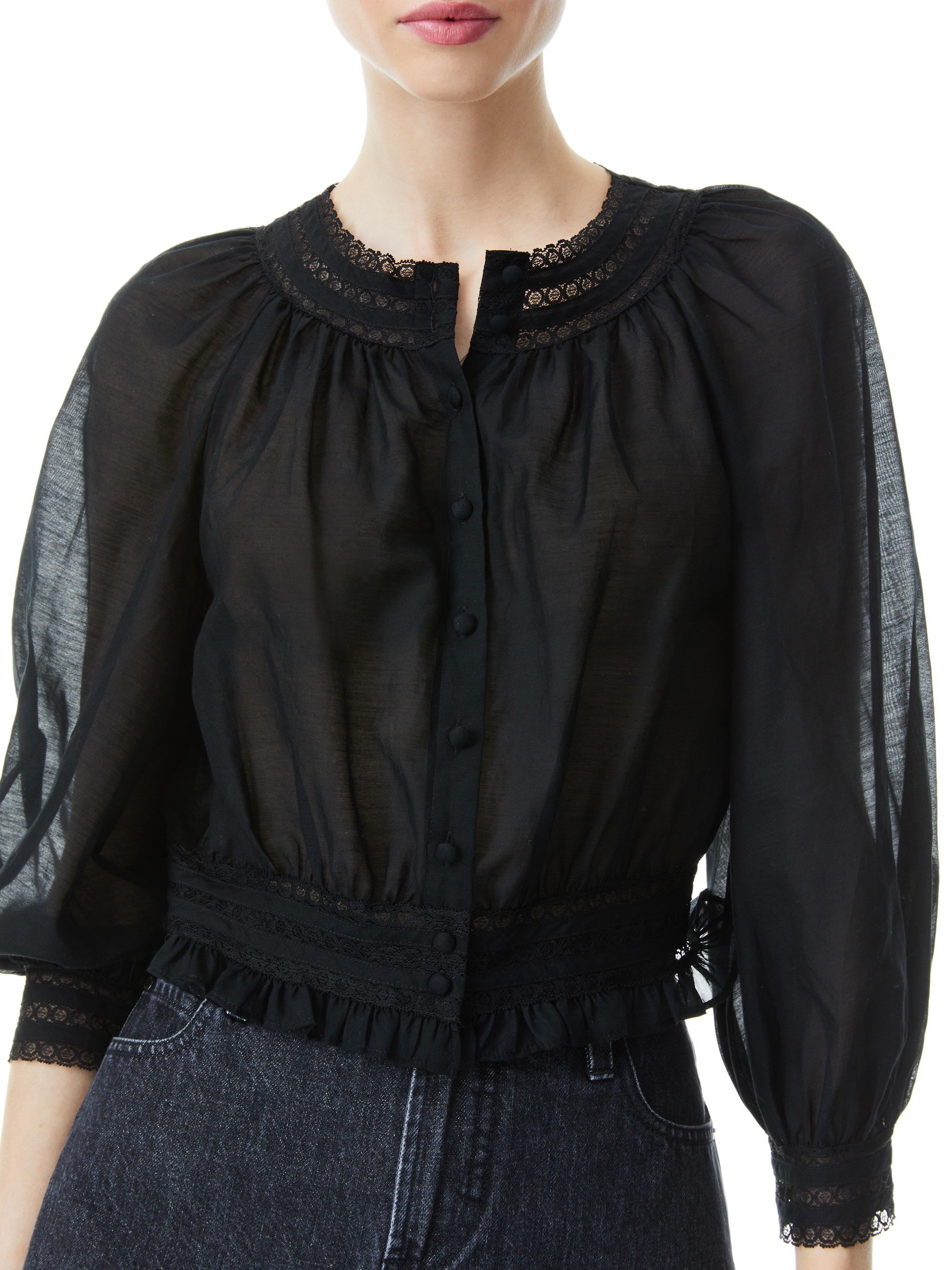 Cherelle Button Front Blouse In Black | Alice + Olivia