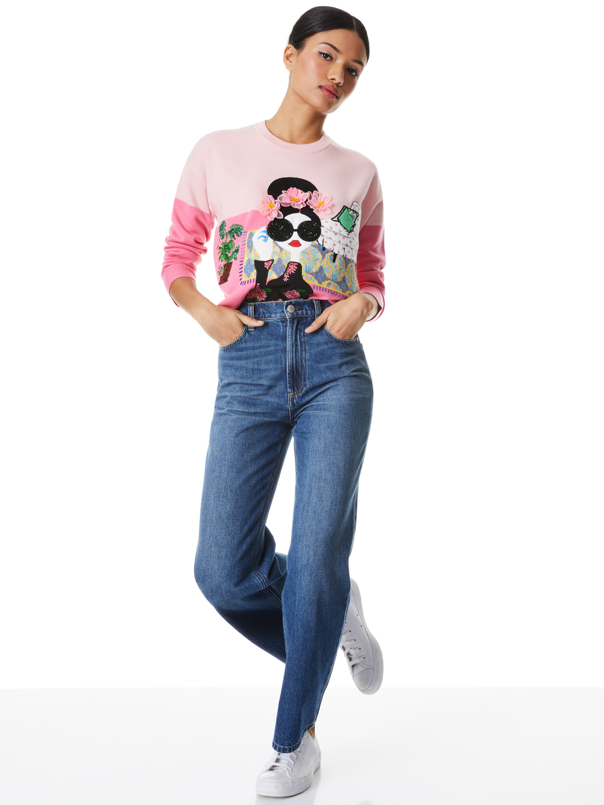 Gleeson Stace Face Pullover In Primrose | Alice + Olivia