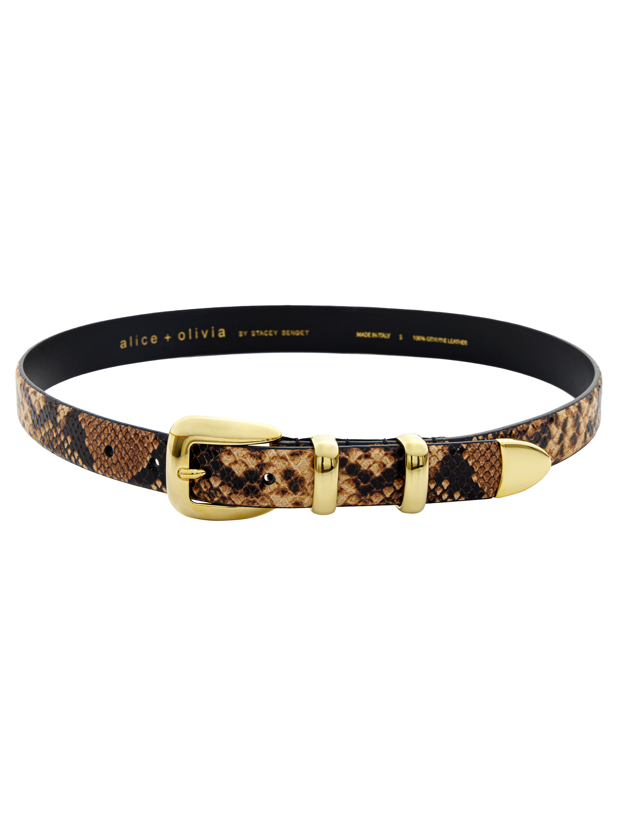 Hayden Buckle Belt In Camel/black | Alice + Olivia