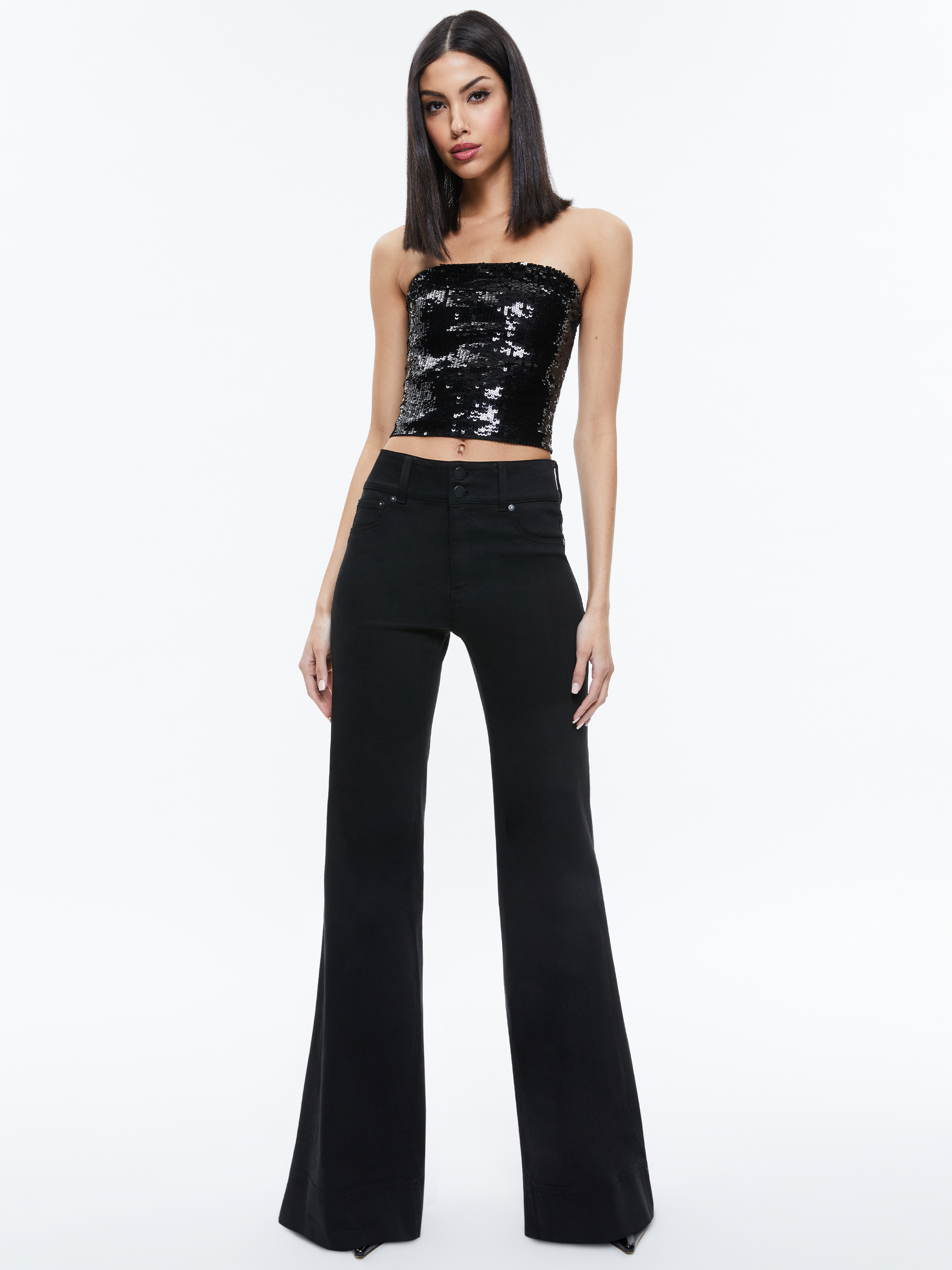 Vivi Sequin Cropped Top In Black | Alice + Olivia