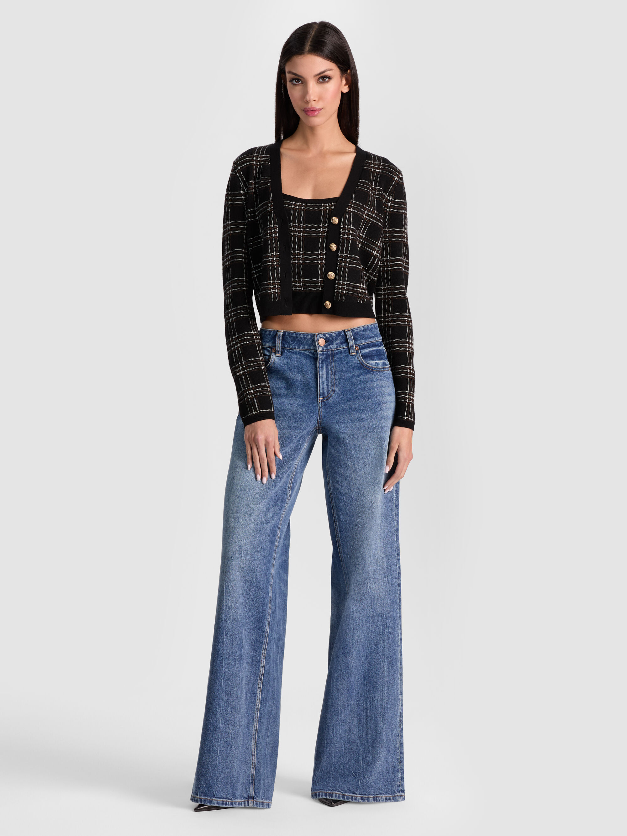 GRACE CASHMERE CARDIGAN in BLACK MULTI | ALICE + OLIVIA