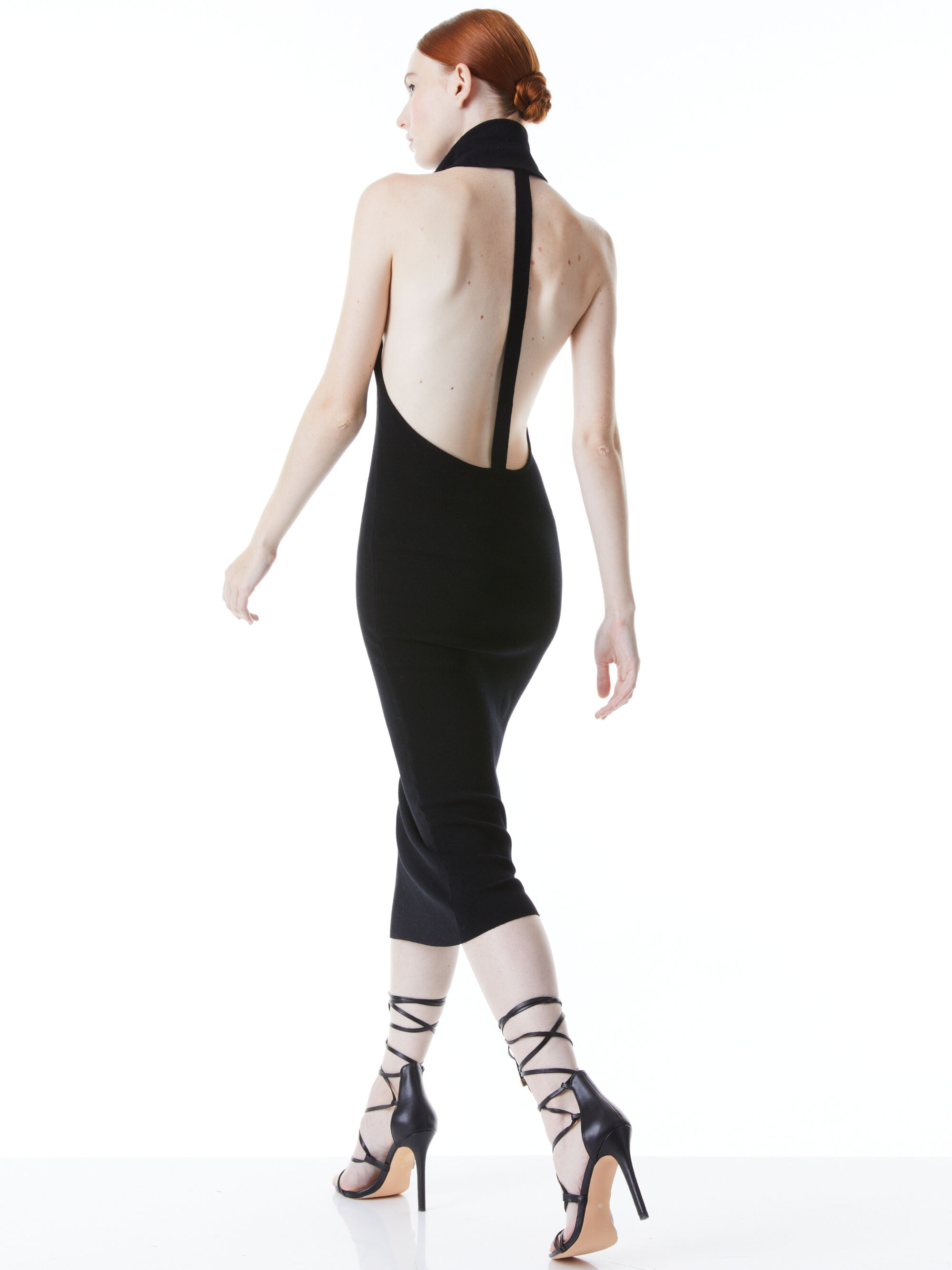 Nida High Neck Open Back Dress In Black | Alice + Olivia