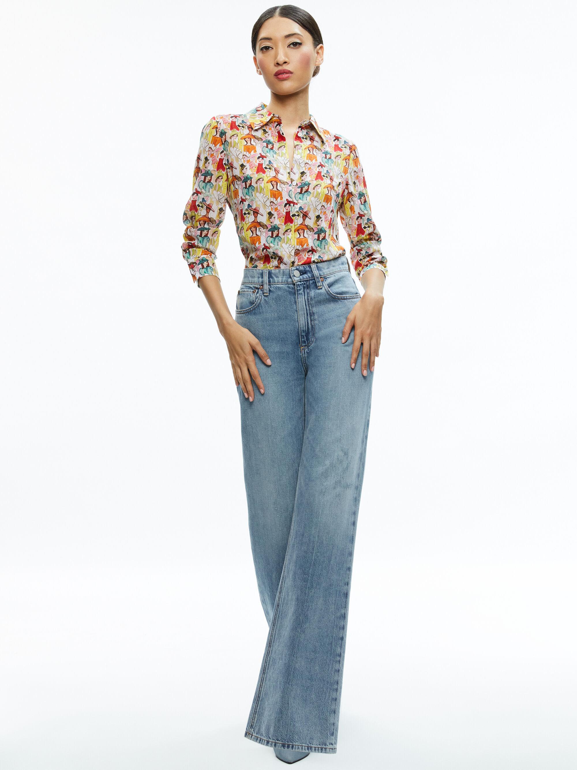 A+O X BLAIR Z WILLA PLACKET TOP in BLAIR Z LADIES | ALICE + OLIVIA