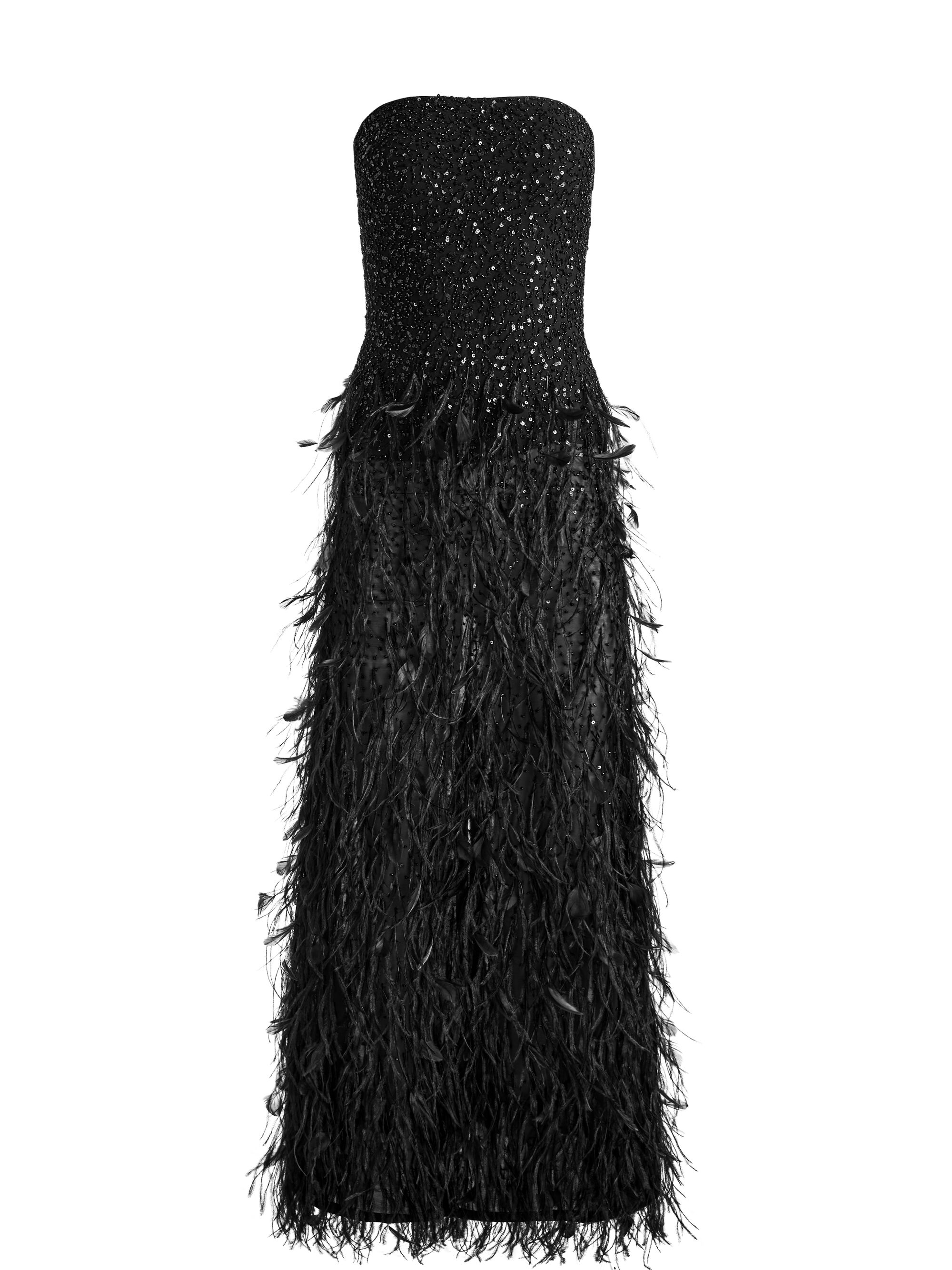 DELORA FEATHERED GOWN in BLACK | ALICE + OLIVIA