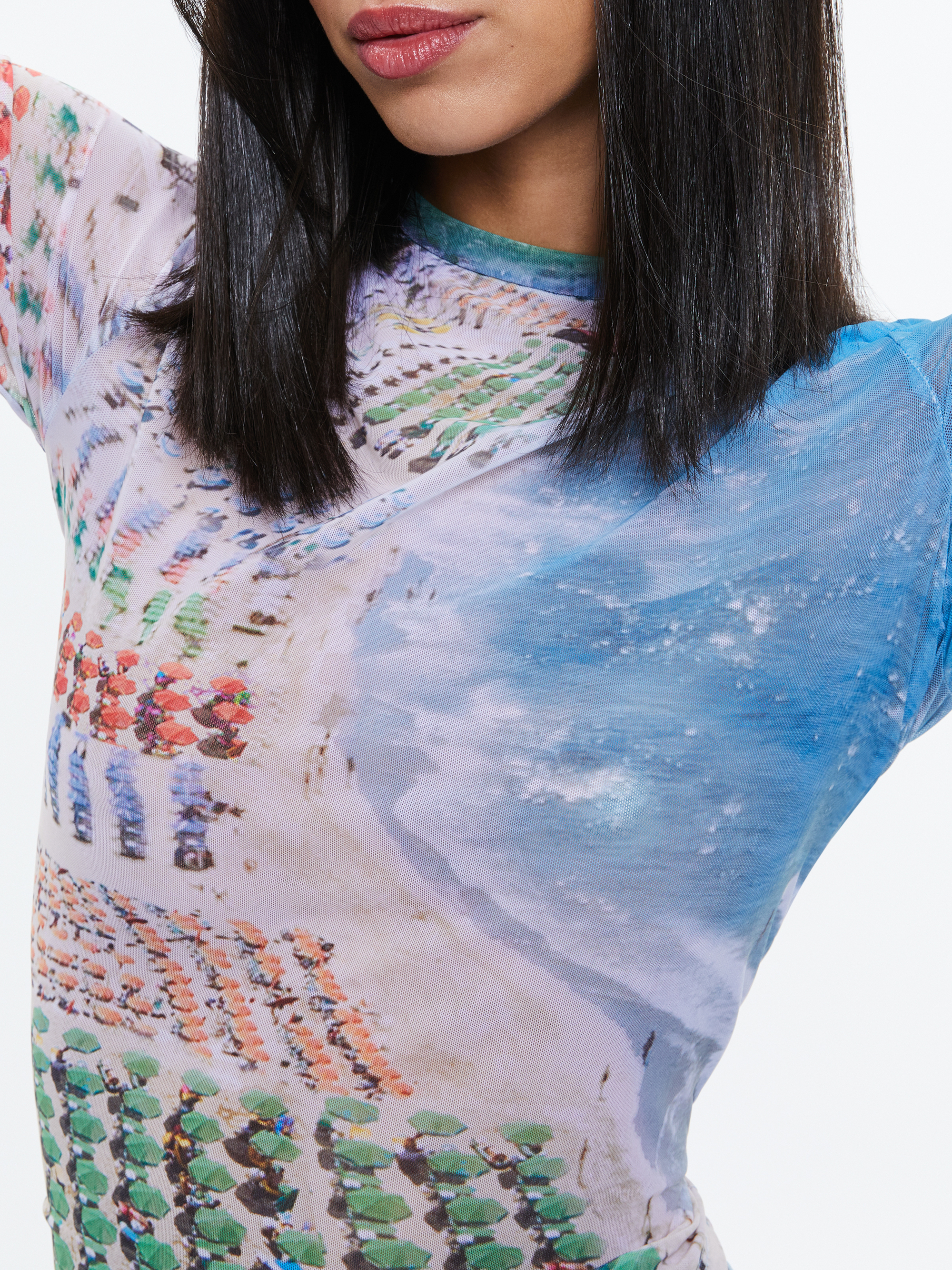 Delaina Mesh Top In Whispering Waves | Alice + Olivia