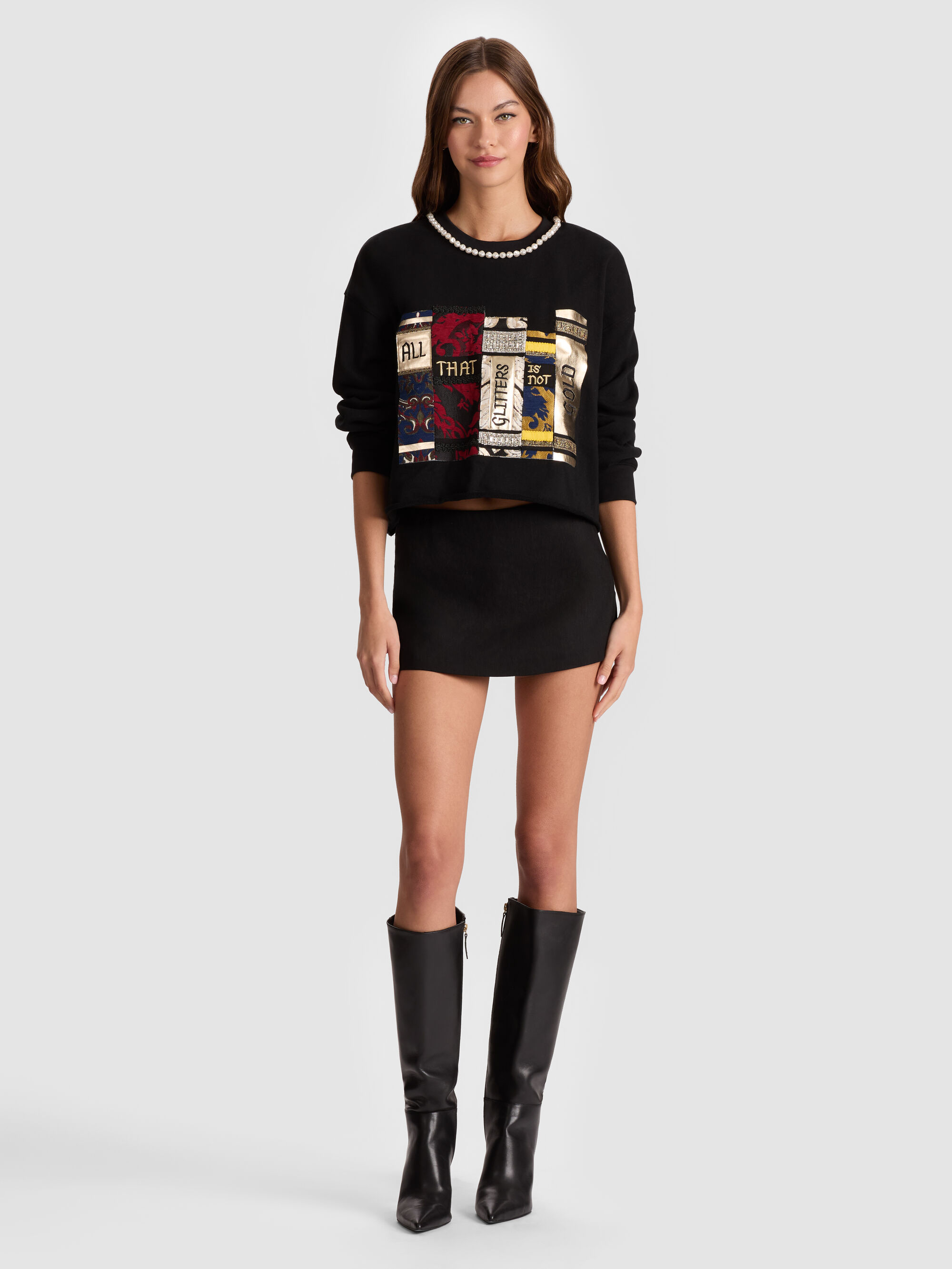 RANDY SWEATSHIRT in BLACK/MULTI | ALICE + OLIVIA
