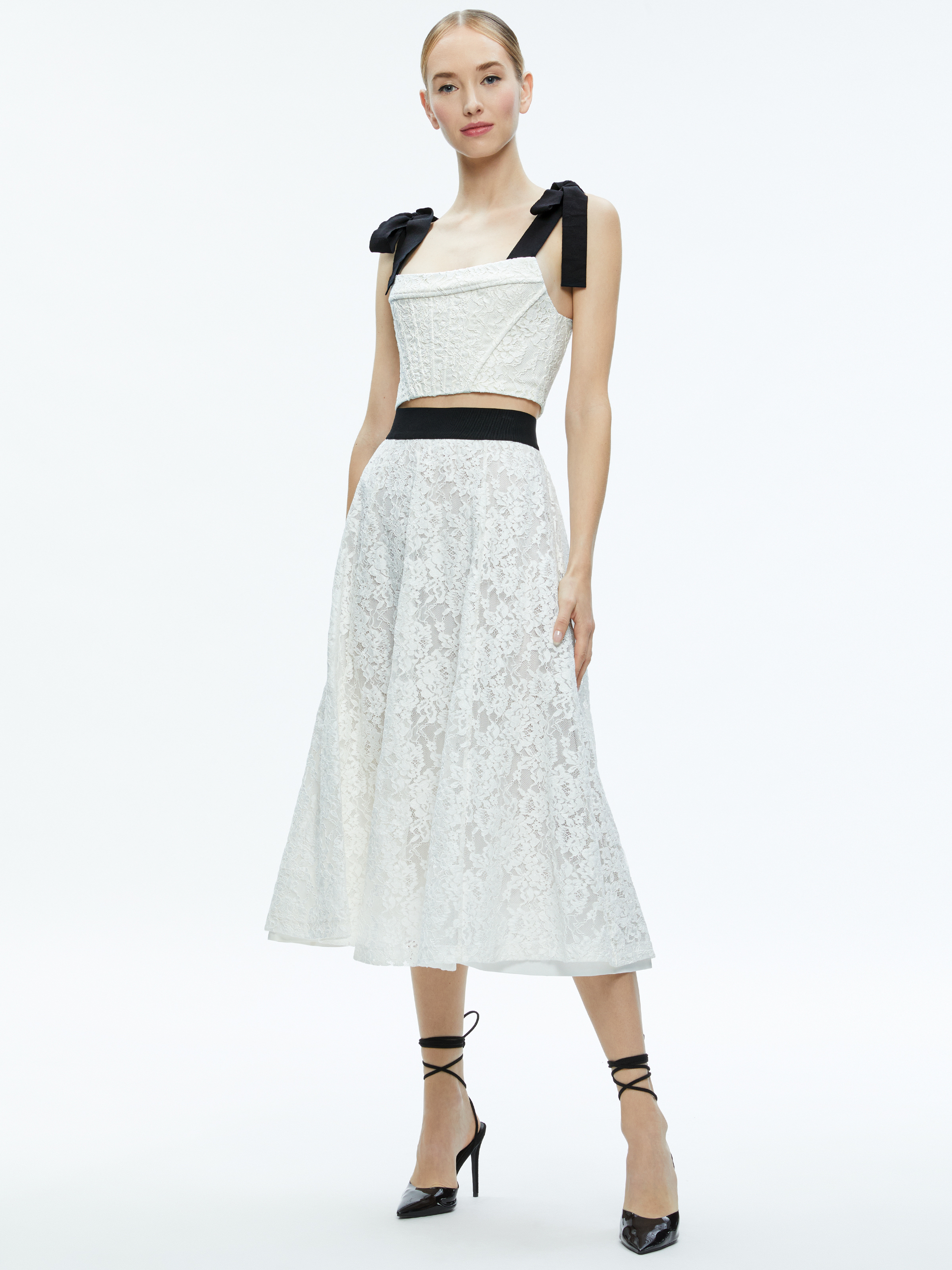 Earla Lace Midi Skirt In Off White | Alice + Olivia