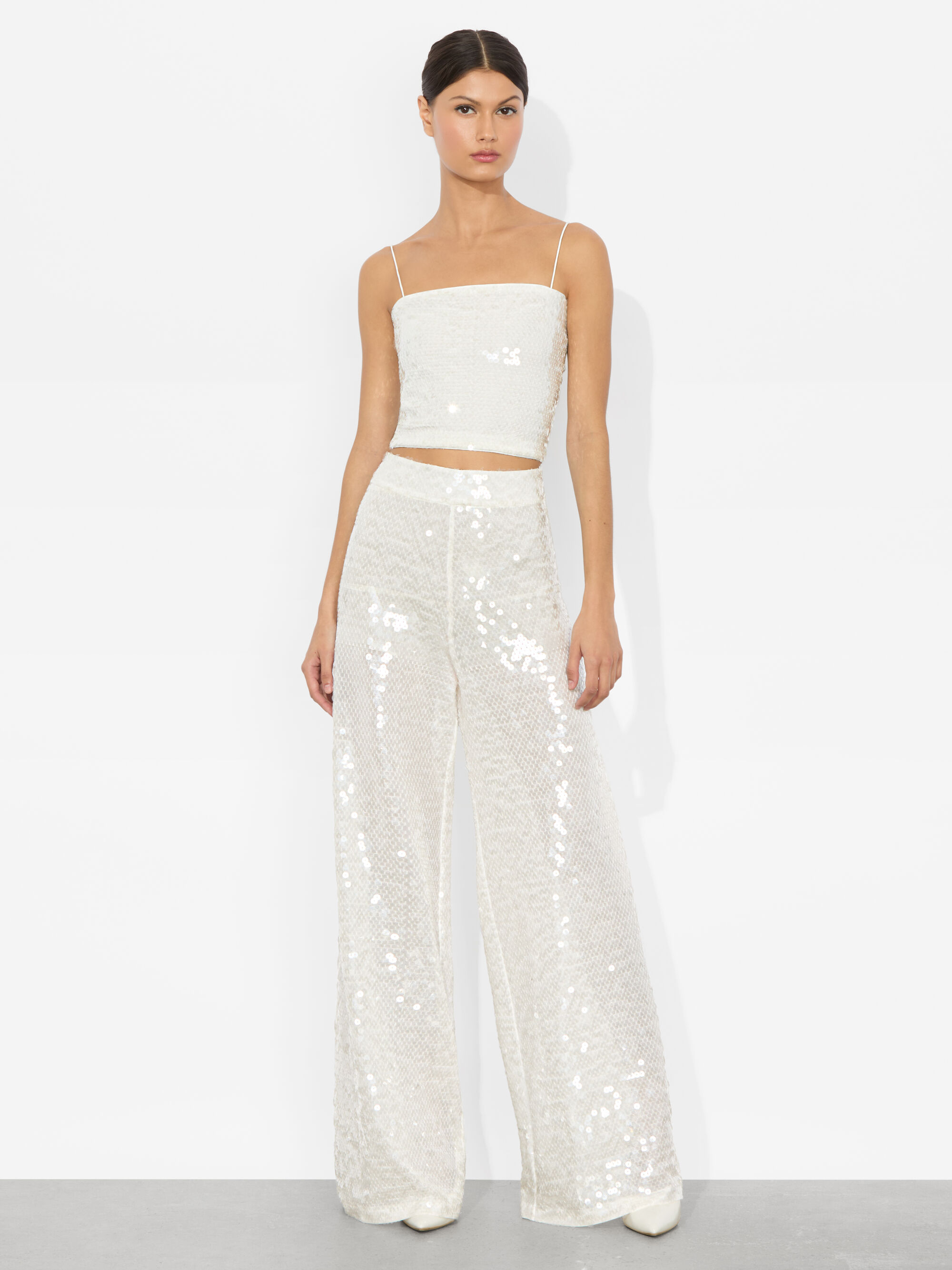 ATHENA SEQUIN PANT in OFF WHITE/CLEAR | ALICE + OLIVIA