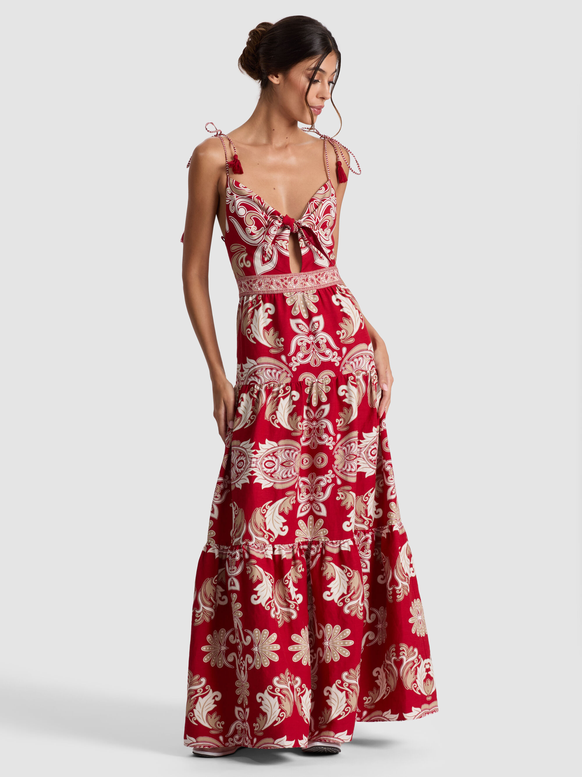 MINKA MAXI DRESS in SERENADE DARK CHERRY | ALICE + OLIVIA