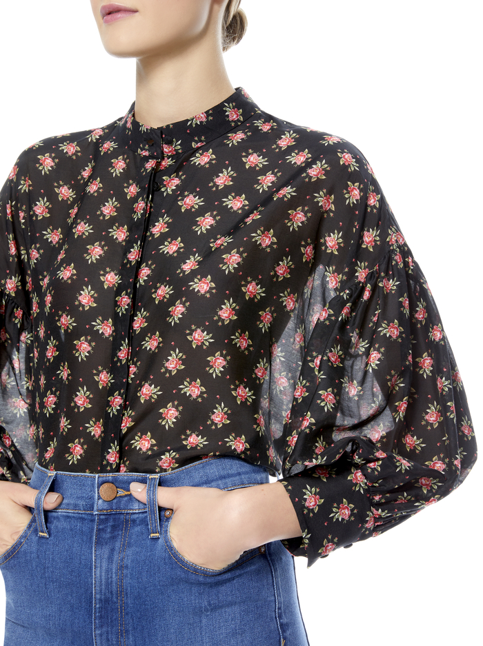 PAULITA FLORAL BLOUSE in HEIRLOOM SM BLACK | Alice and Olivia