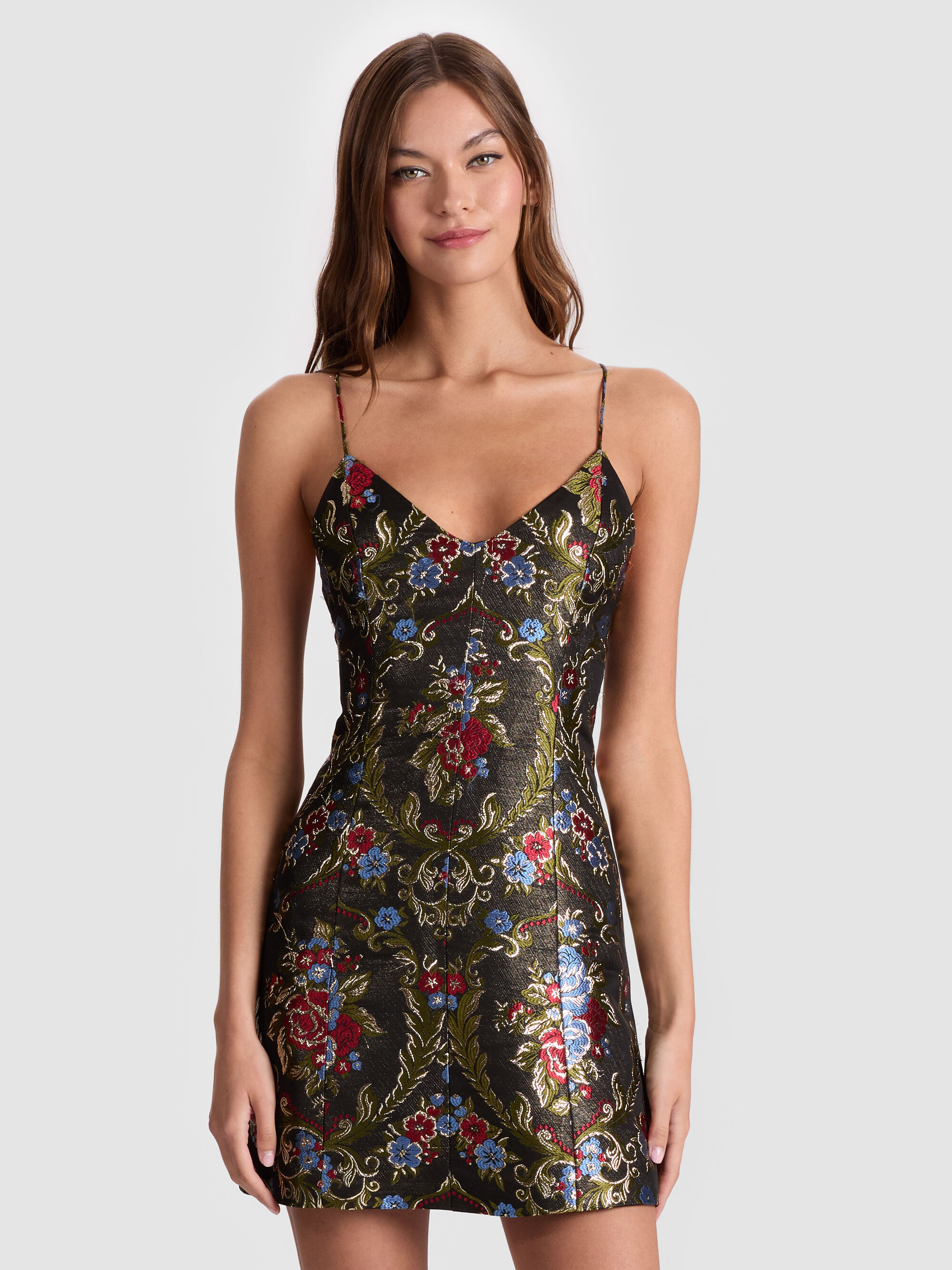 TAYLA MINI DRESS in BLACK/MULTI | ALICE + OLIVIA