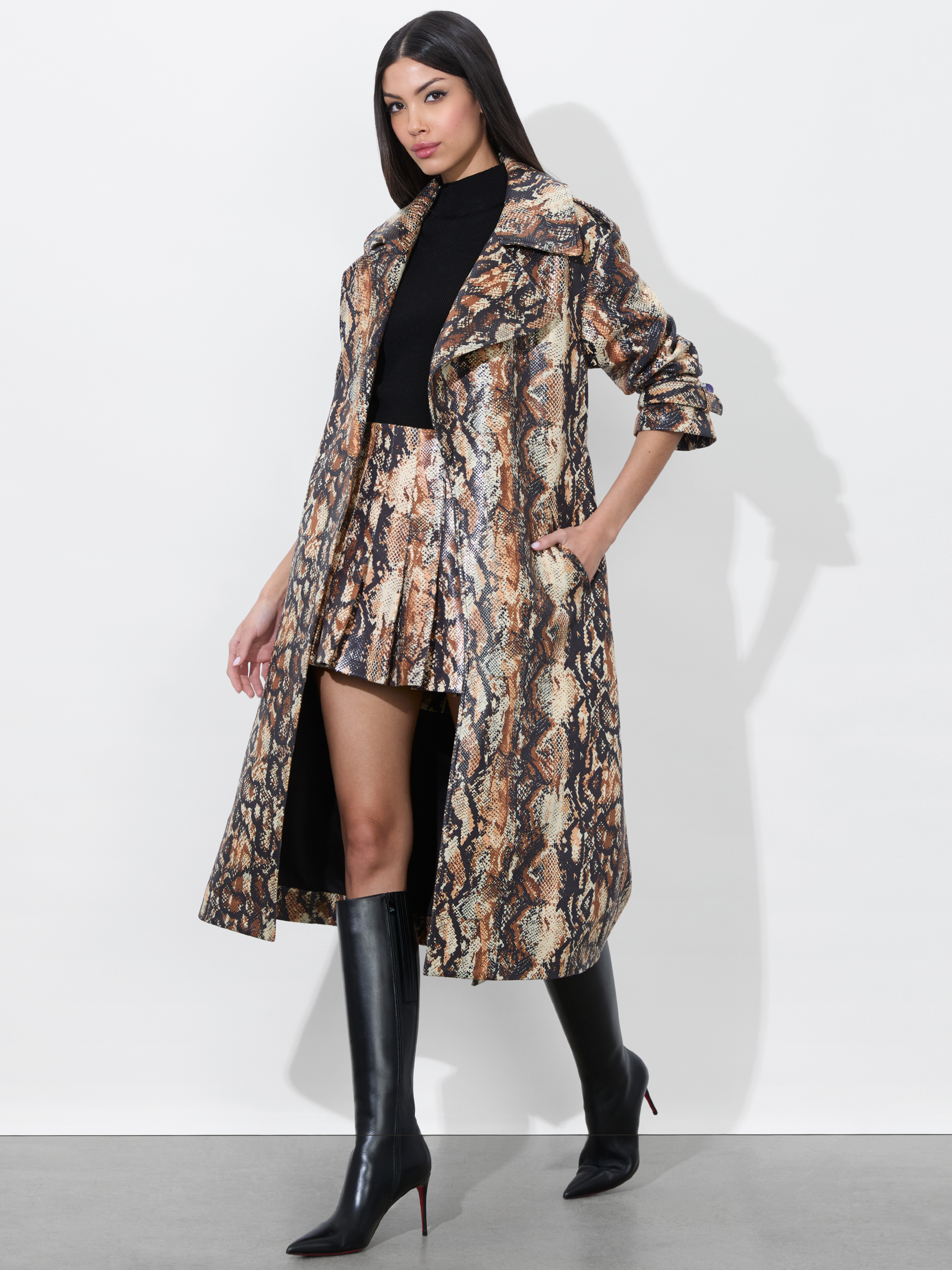 Nevada Vegan Trench In Camel/black Snake | Alice + Olivia