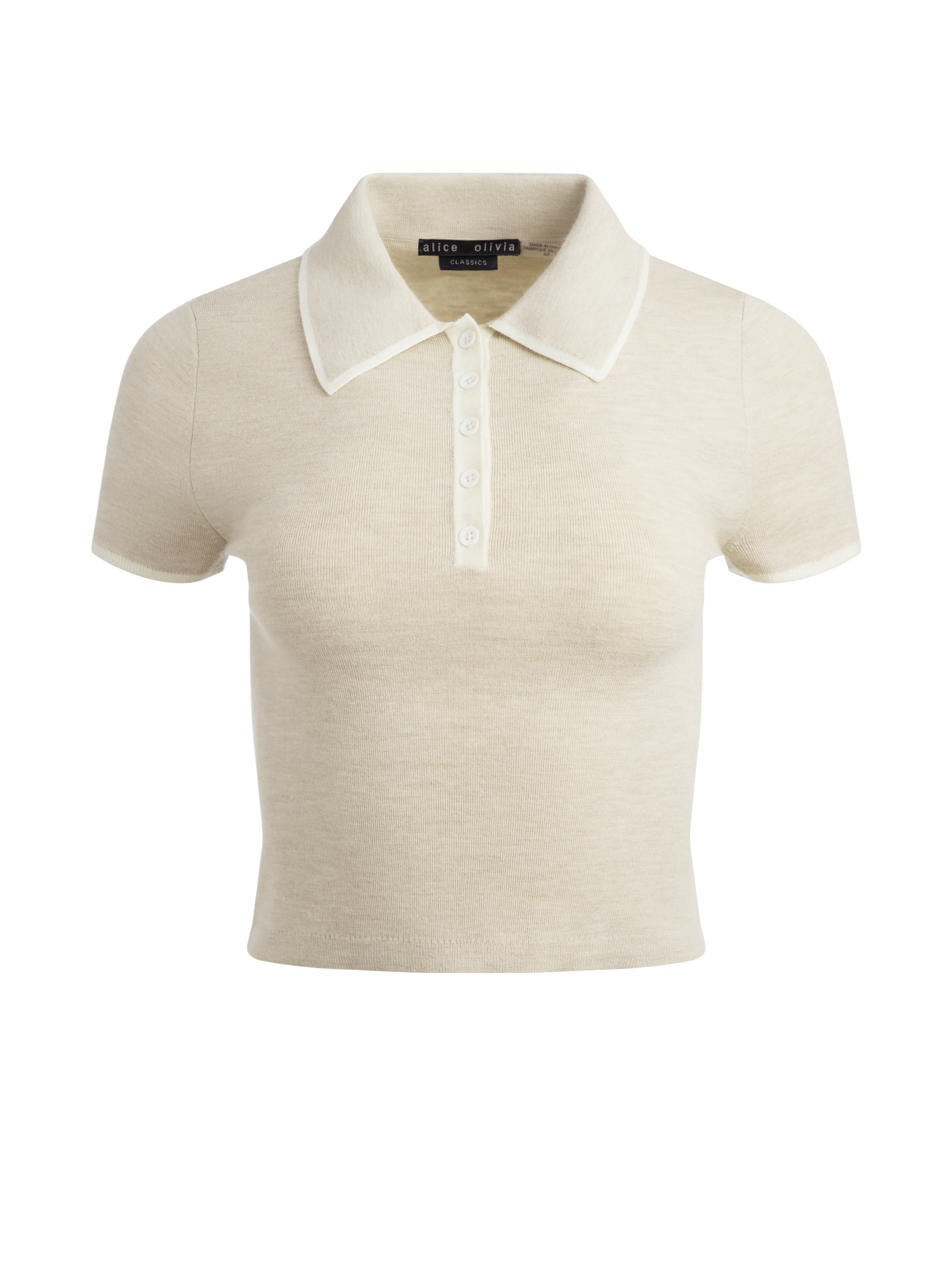 Meda Polo In Oatmeal Heather/soft White | Alice + Olivia