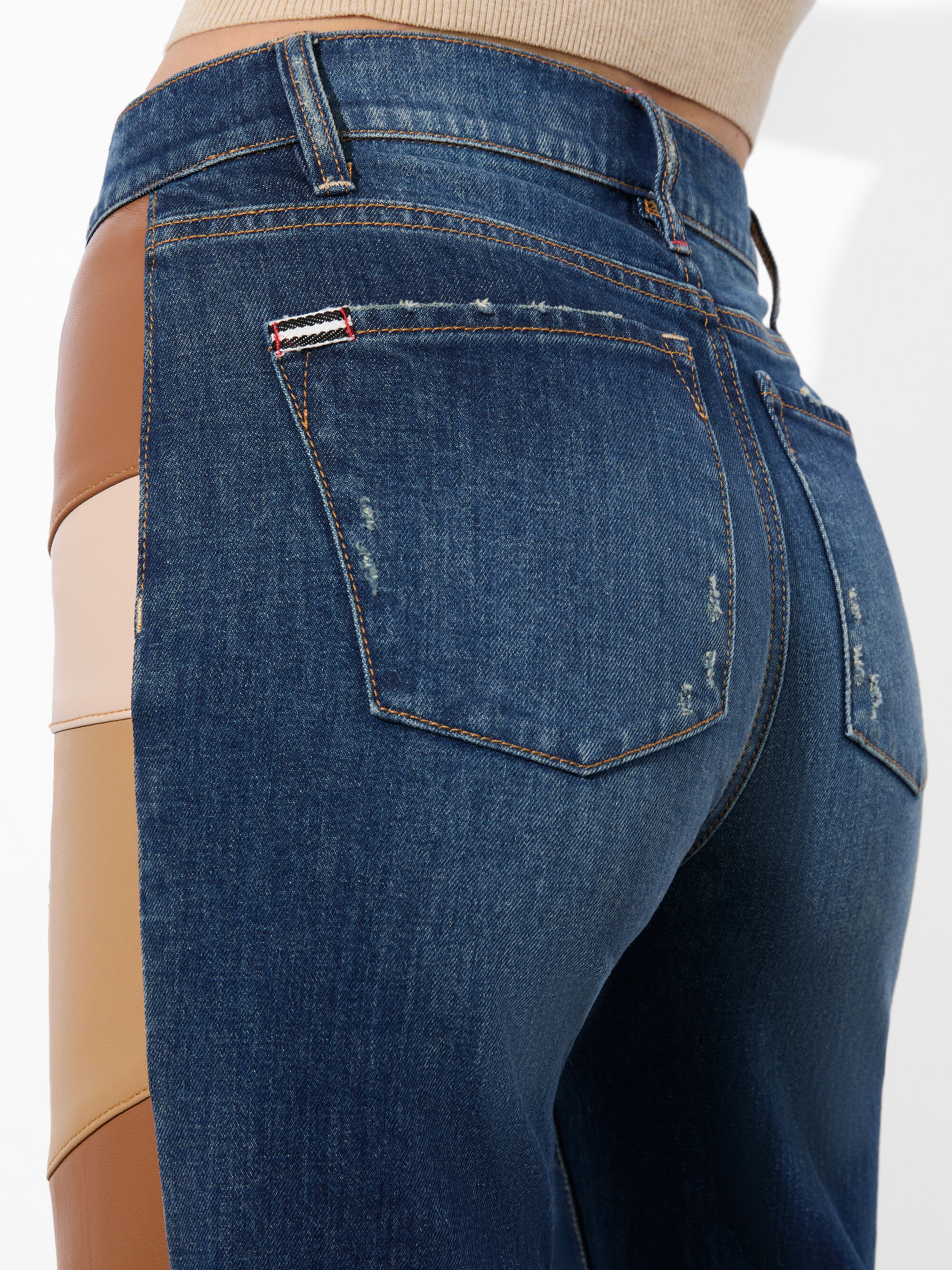 SB VEGAN PATCHWORK JEAN in DARBY VINTAGE BLUE | ALICE + OLIVIA