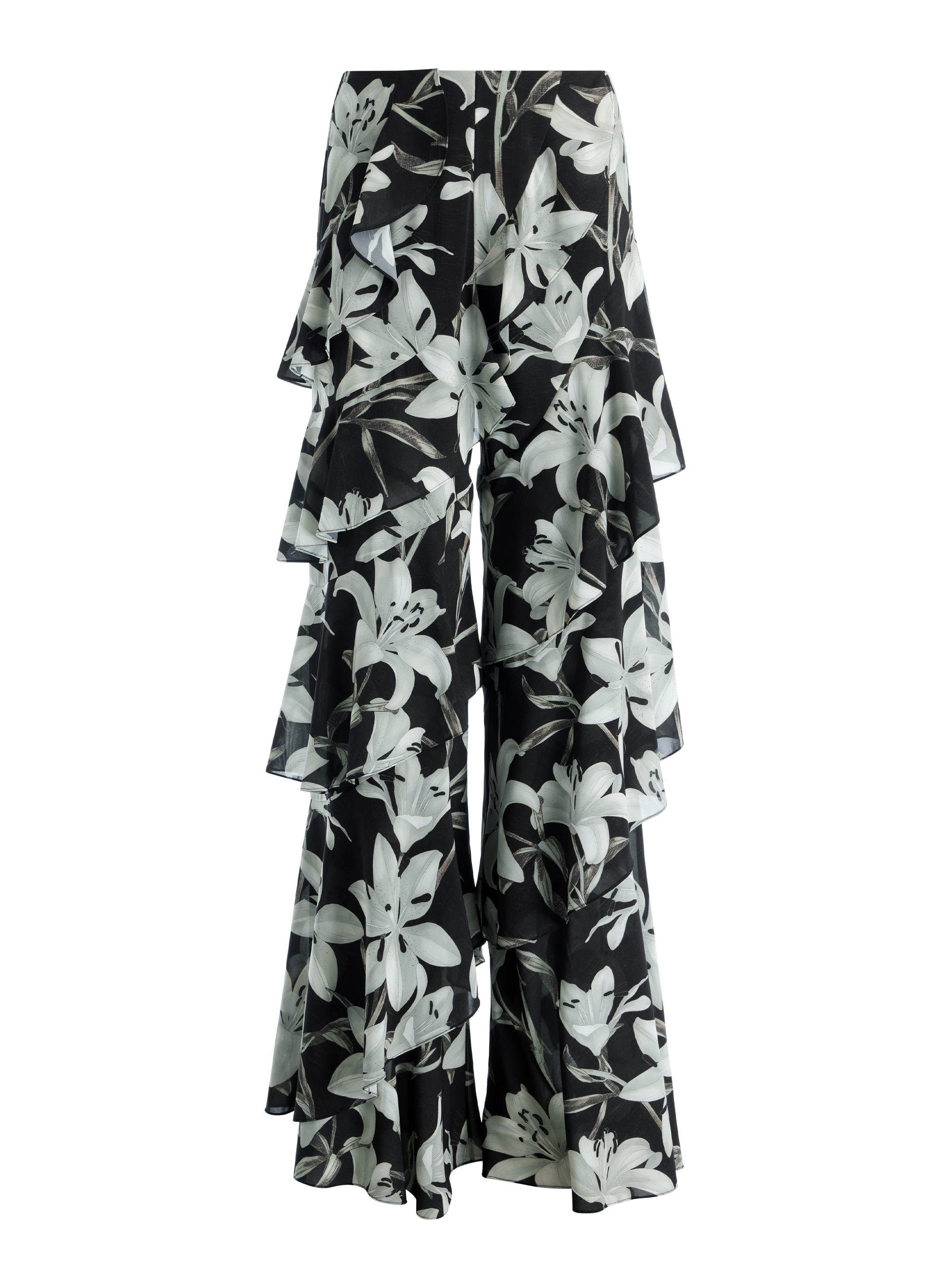 Lotus High Rise Wide Leg Ruffle Pant In Stargazer Black Lg | Alice + Olivia