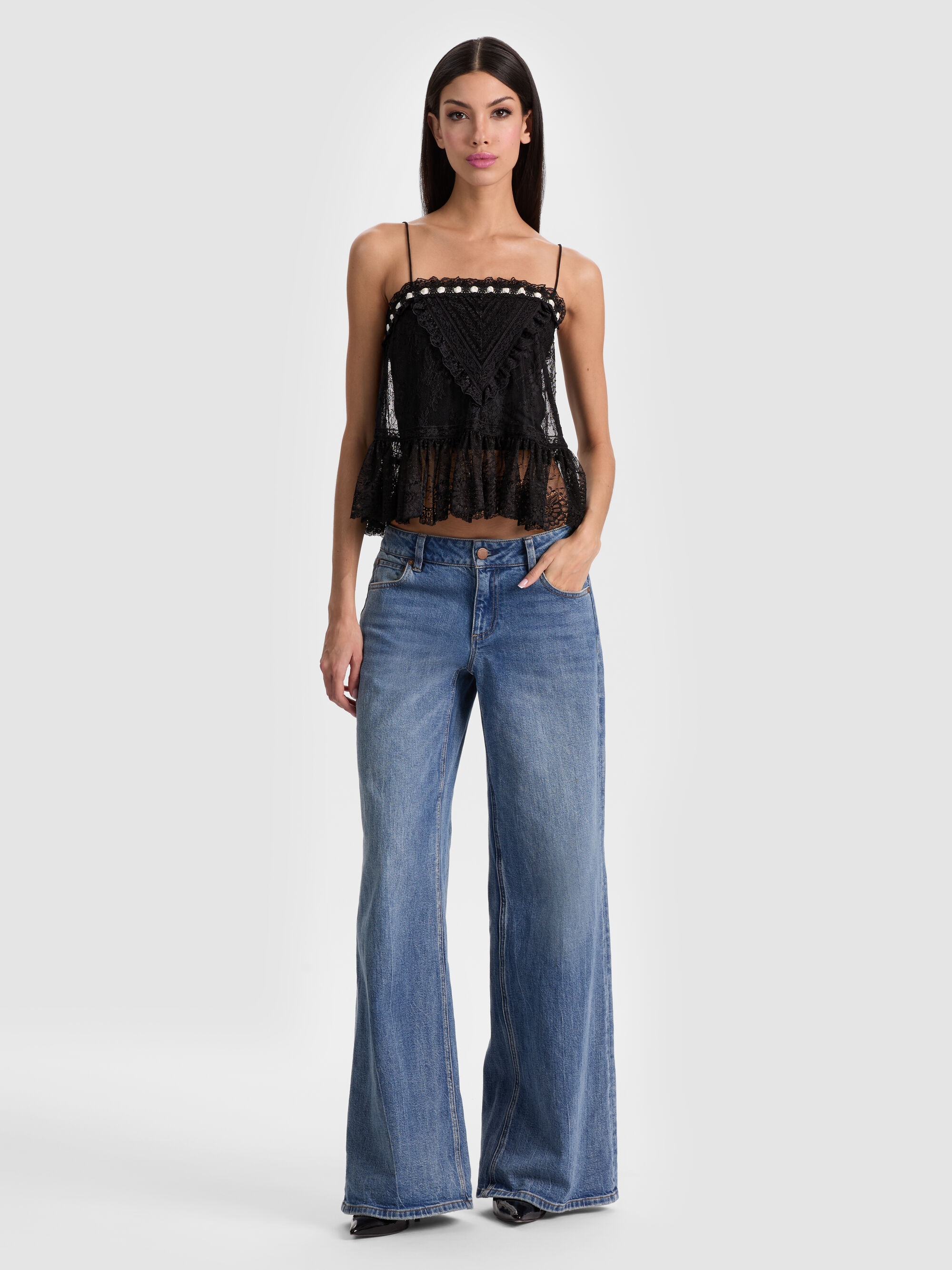 ALESSIA LACE TOP in BLACK | ALICE + OLIVIA