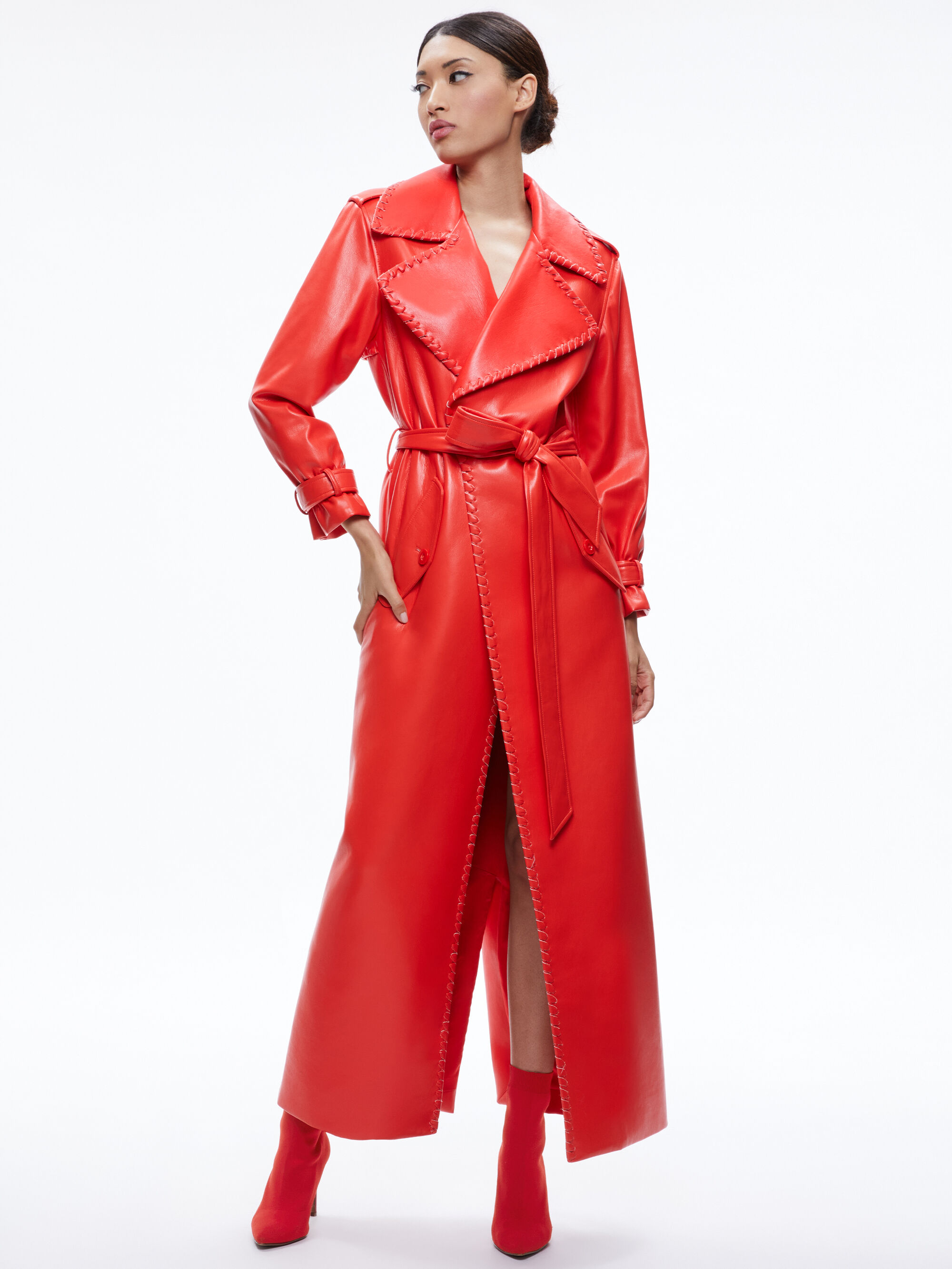 NEVADA VEGAN TRENCH in PERFECT RUBY | ALICE + OLIVIA
