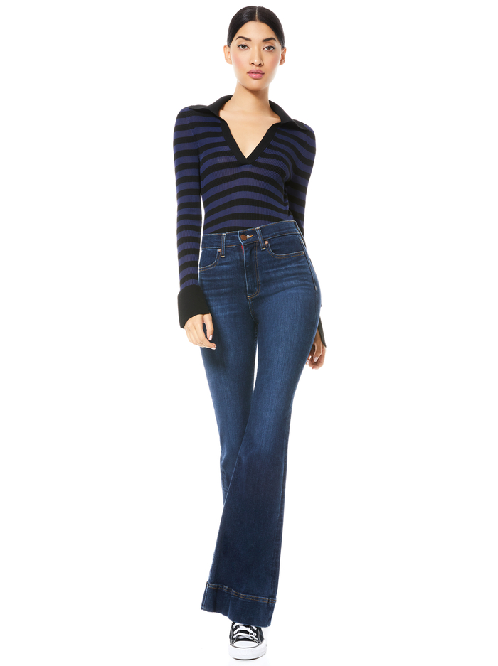 Daralee Fitted Polo In Black/navy | Alice + Olivia