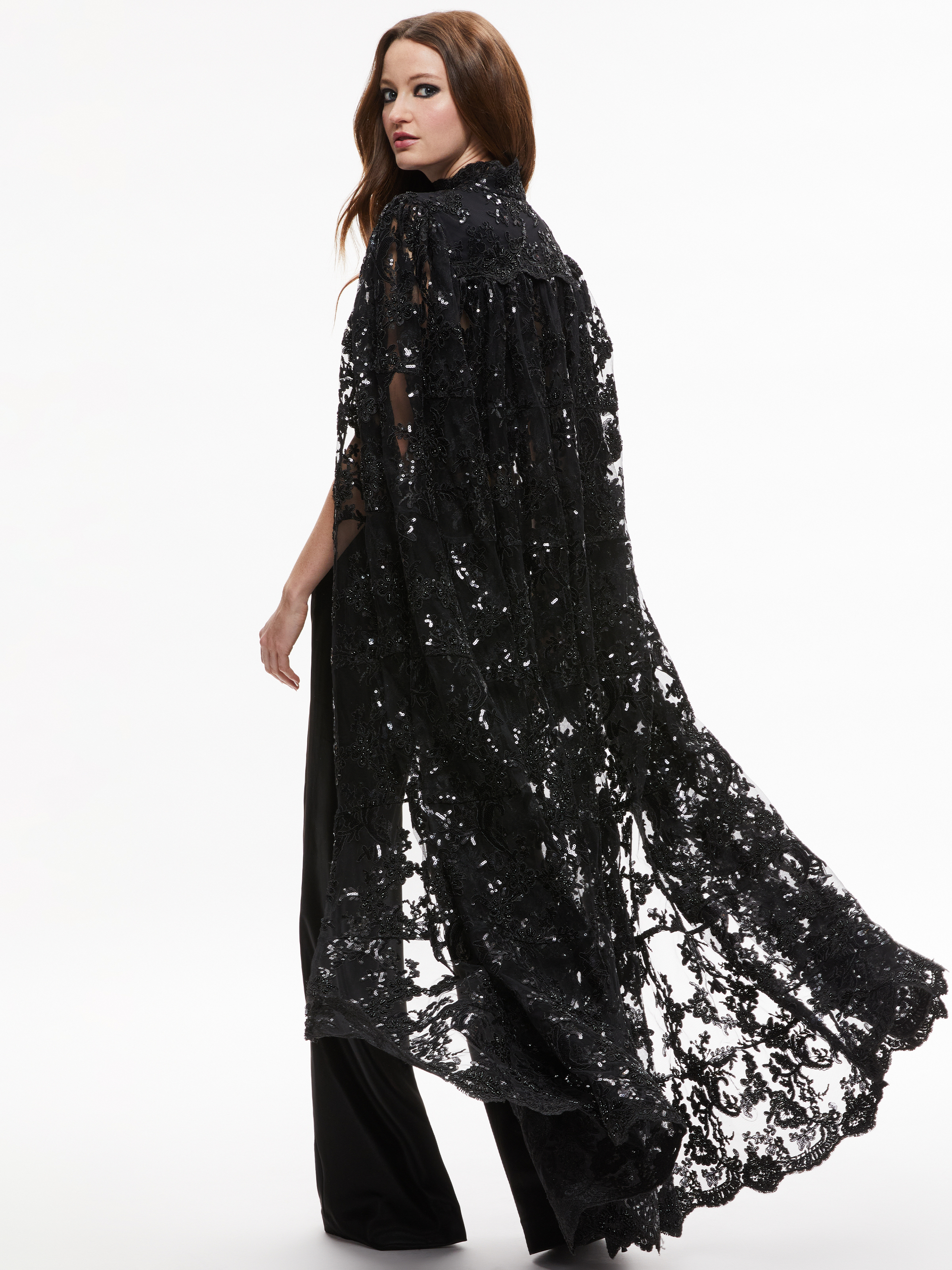 Aurelia Lace Embellished Cape In Black | Alice + Olivia