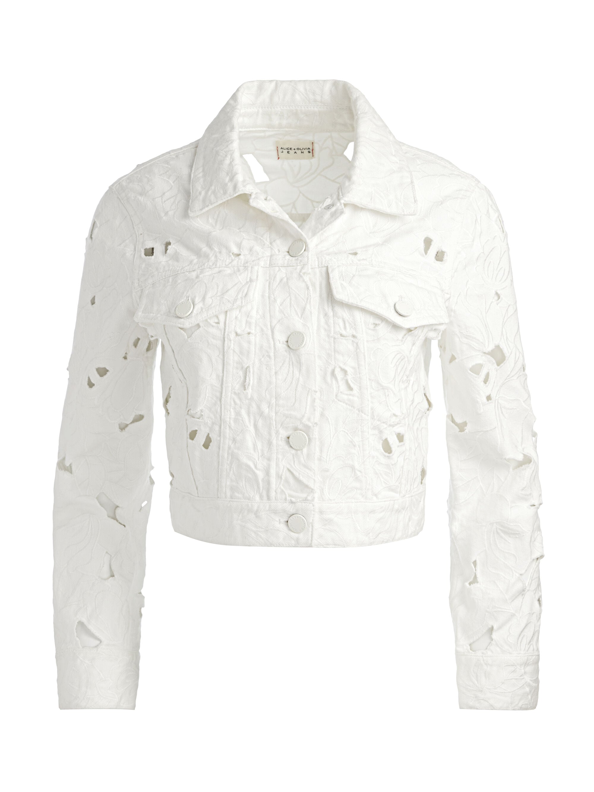 CHLOE EYELET DENIM JACKET in OFF WHITE | ALICE + OLIVIA