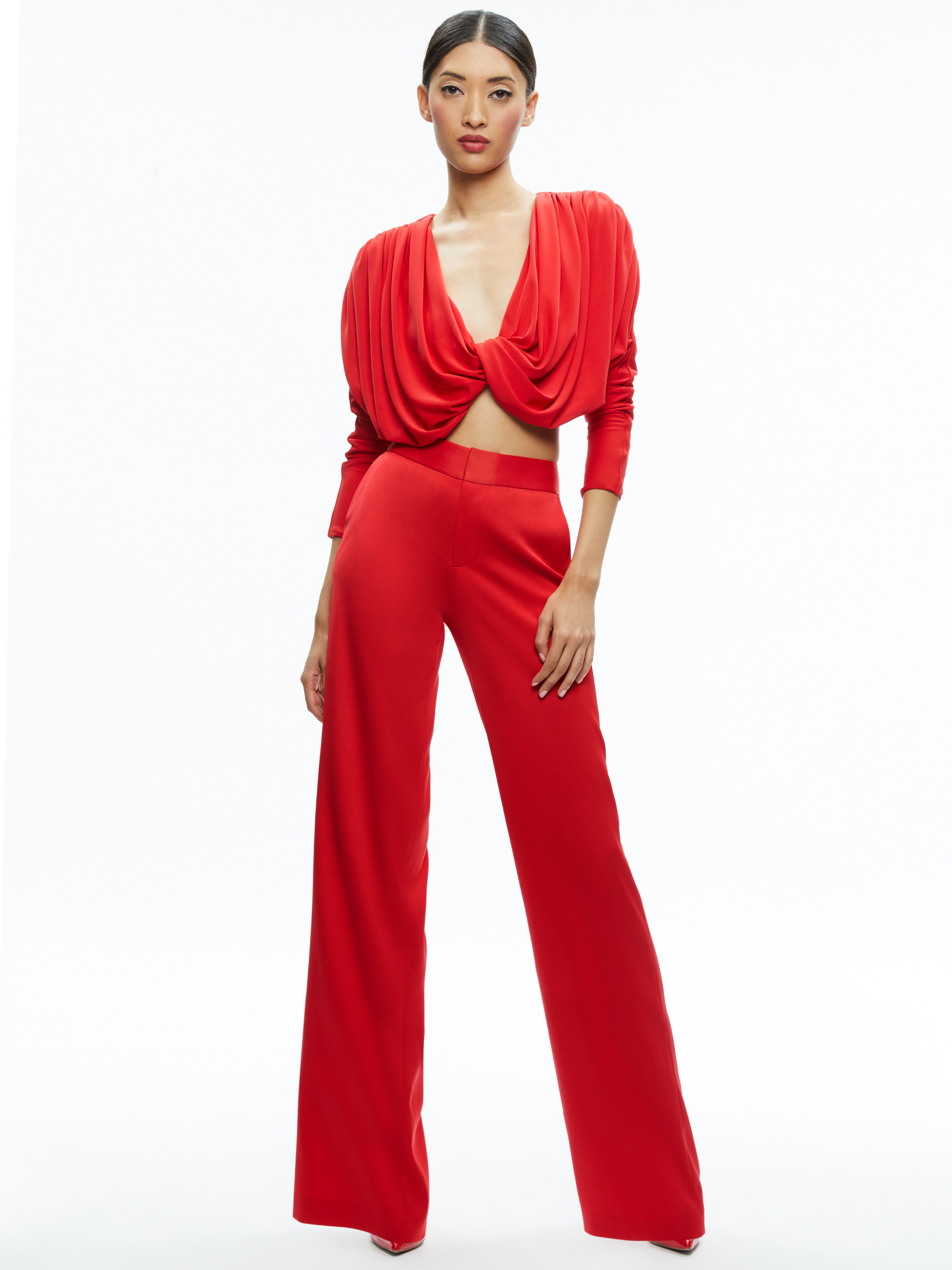 Elda Twisted Draped Cropped Top In Bright Ruby | Alice + Olivia
