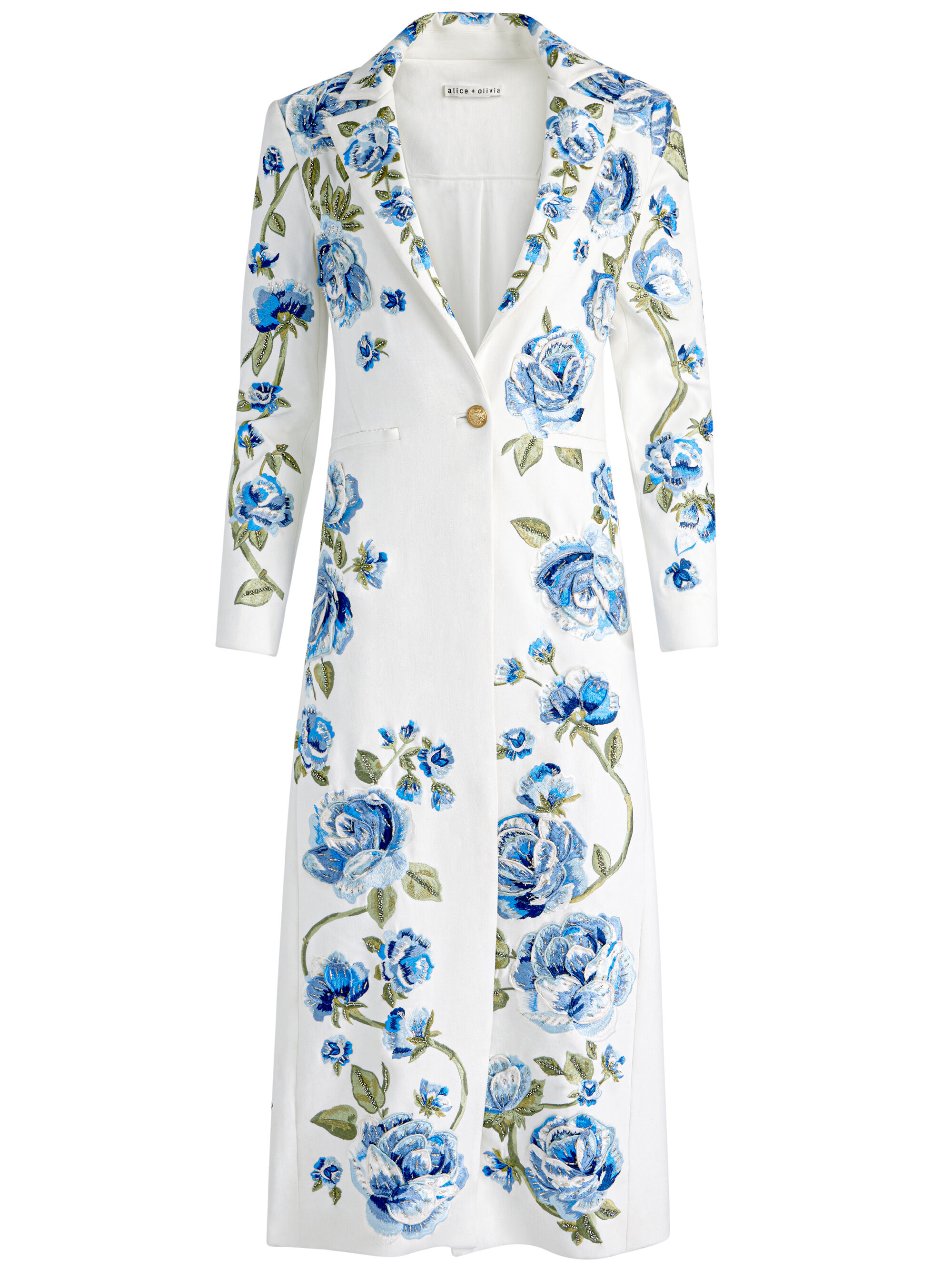 Macey Long Blazer In Off White Multi | Alice + Olivia