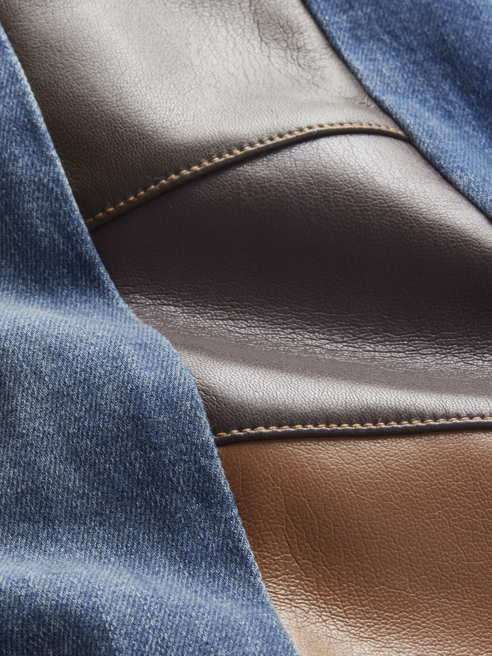 SB VEGAN PATCHWORK JEAN in DARBY VINTAGE BLUE/DARK CHOC | ALICE + OLIVIA