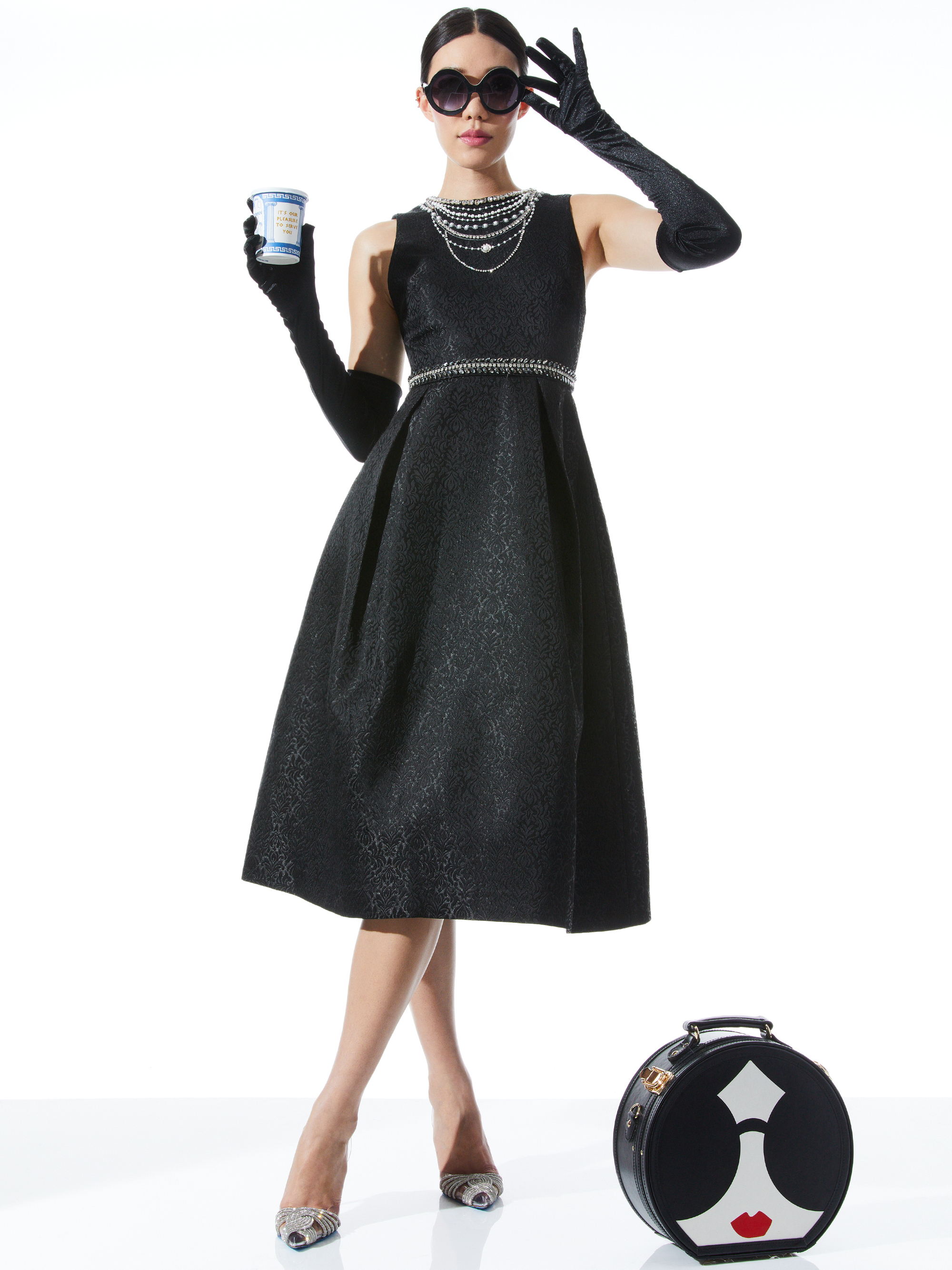 Cherra Pearl Neck Midi Dress In Black | Alice + Olivia