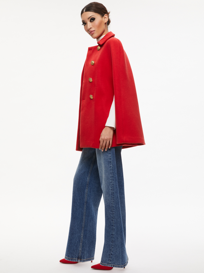 REYNALDA DOUBLE BREASTED CAPE in PERFECT RUBY | ALICE + OLIVIA