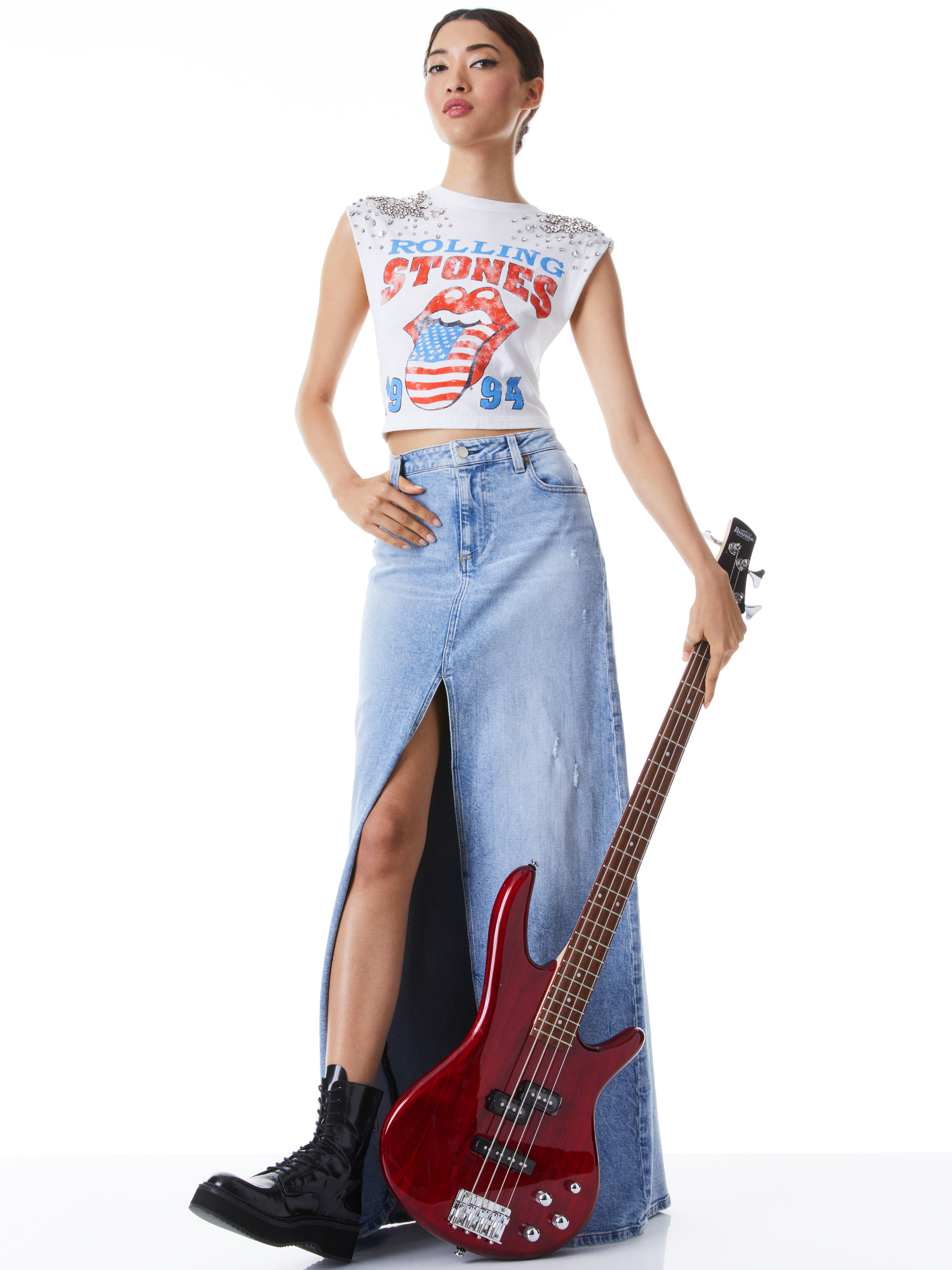 Micah Embelllished Cropped Muscle Tank In White/multi | Alice + Olivia