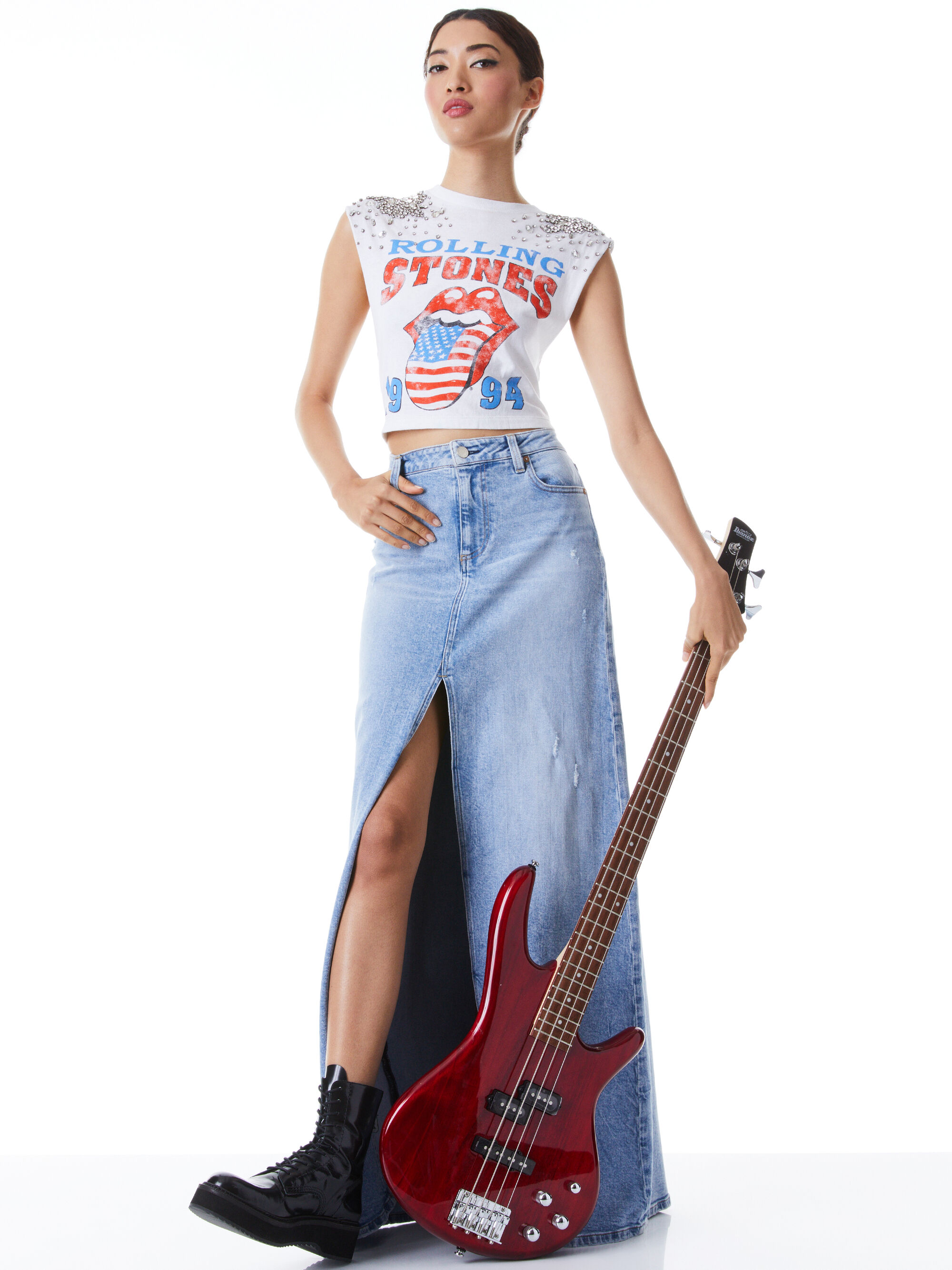 Micah Embelllished Cropped Muscle Tank In White/multi | Alice + Olivia