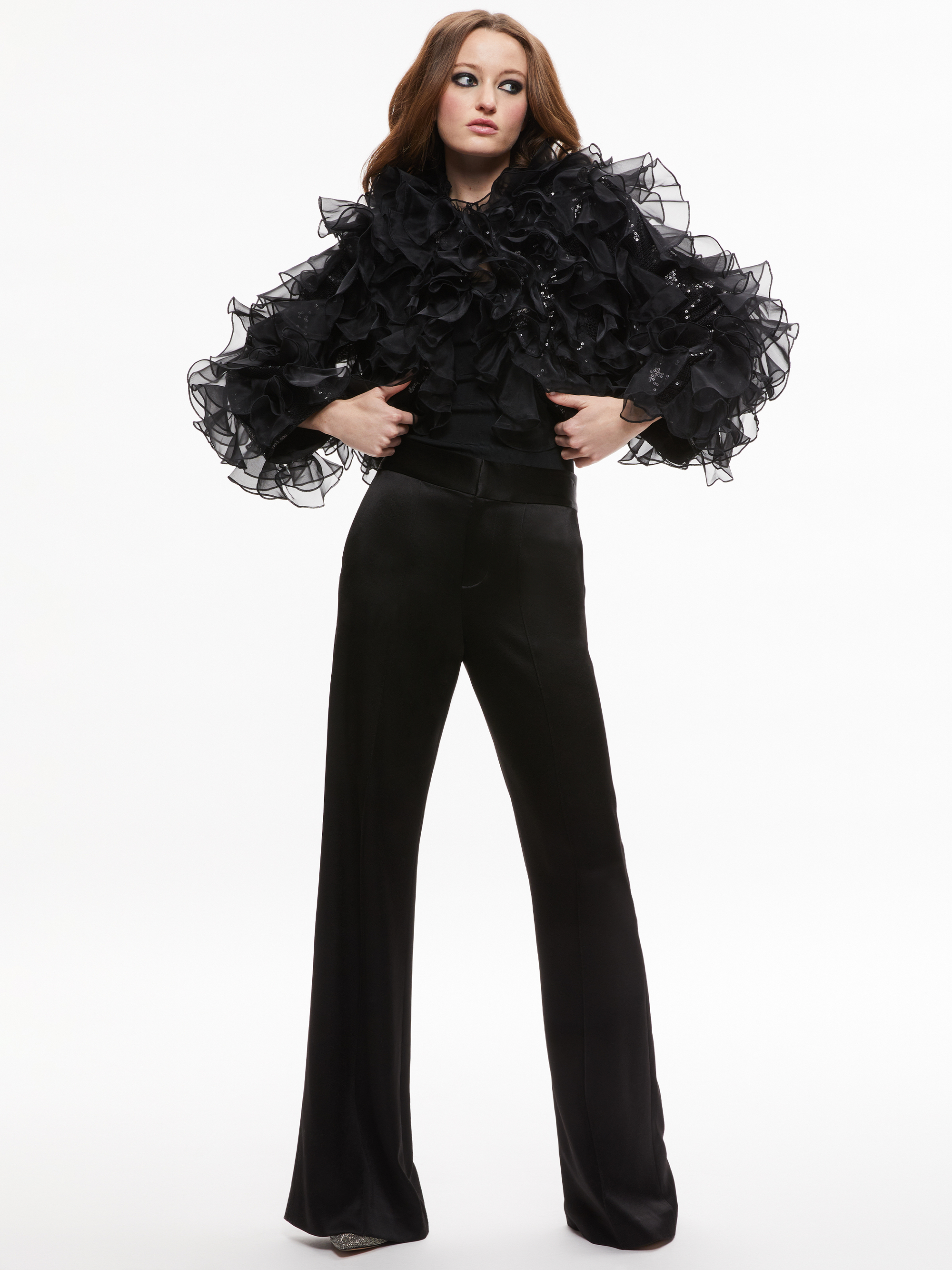 Britton Ruffled Cropped Jacket In Black | Alice + Olivia