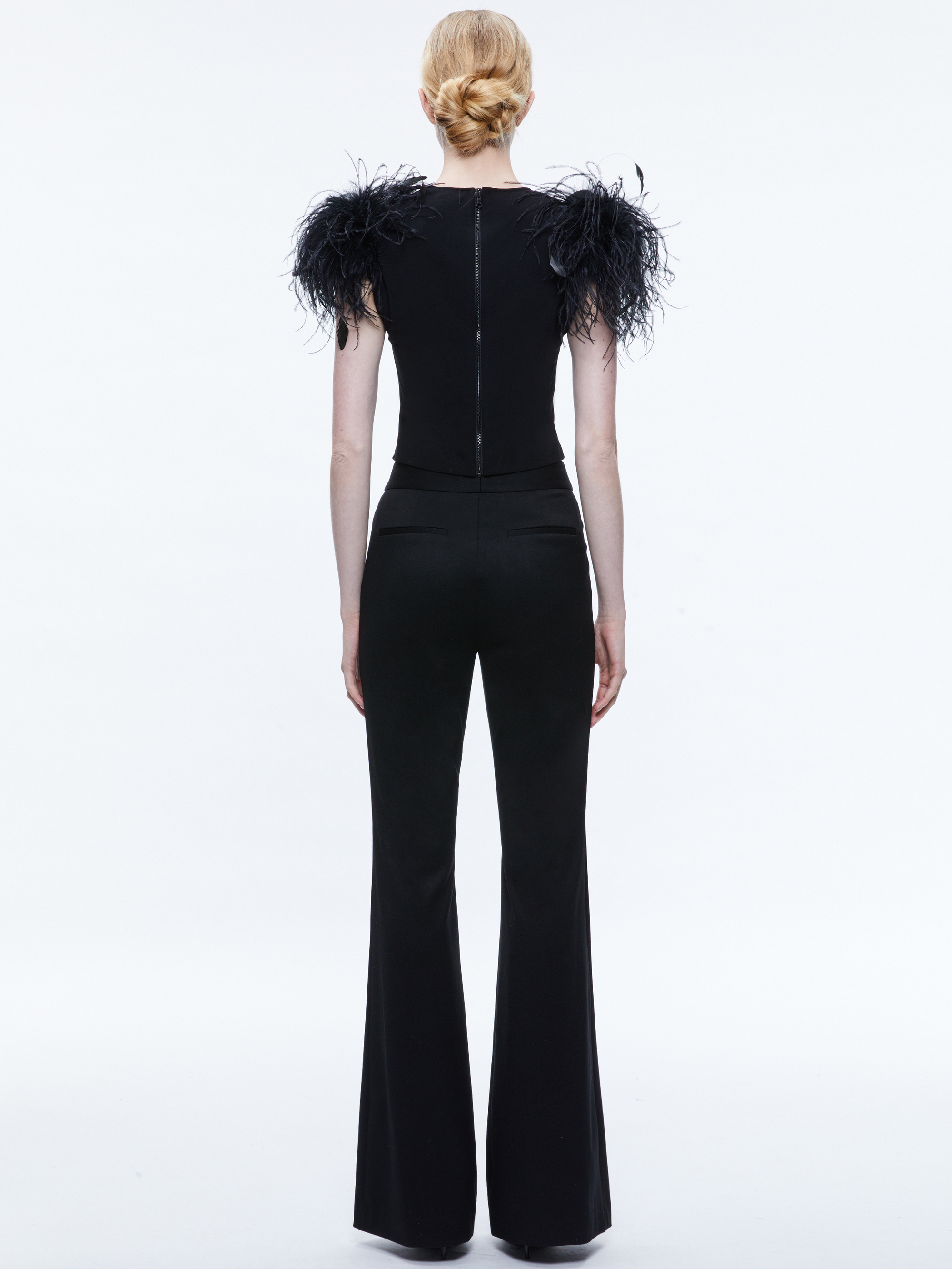 Tamica Feather Detail Top In Black | Alice + Olivia
