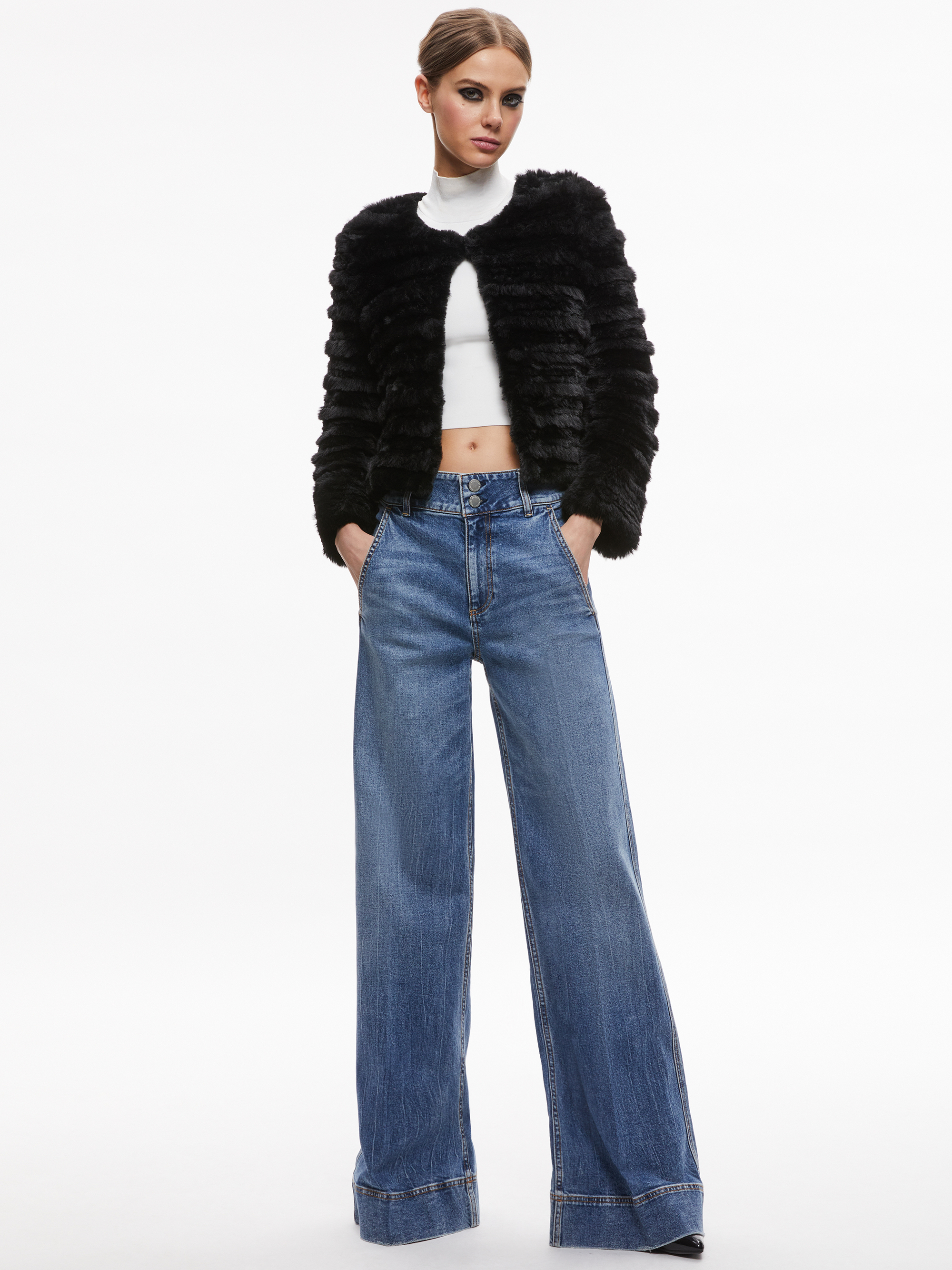 Fawn Faux Fur Jacket In Black | Alice + Olivia