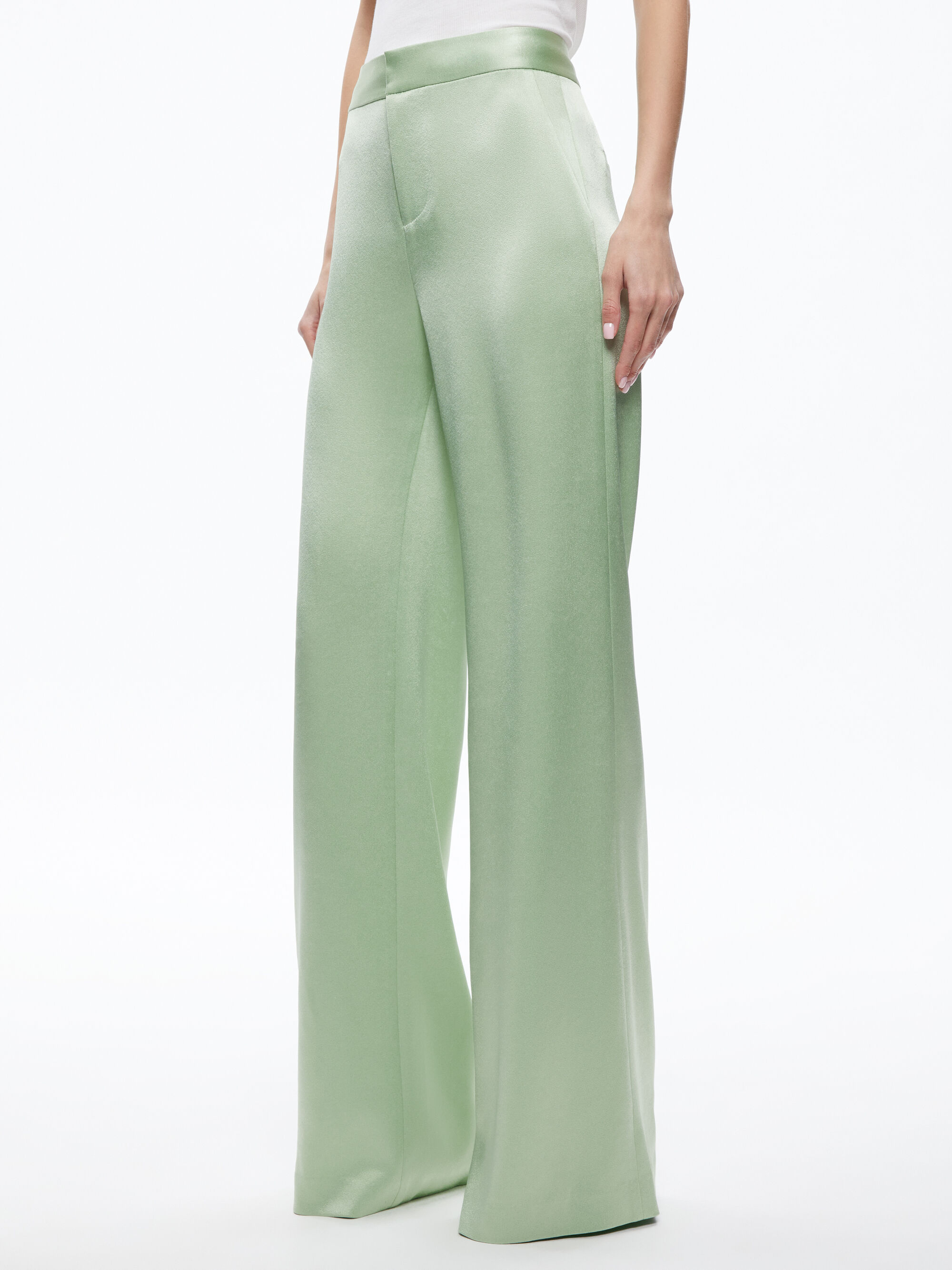 DEANNA HIGH WAISTED BOOTCUT PANT in GREEN TEA | ALICE + OLIVIA