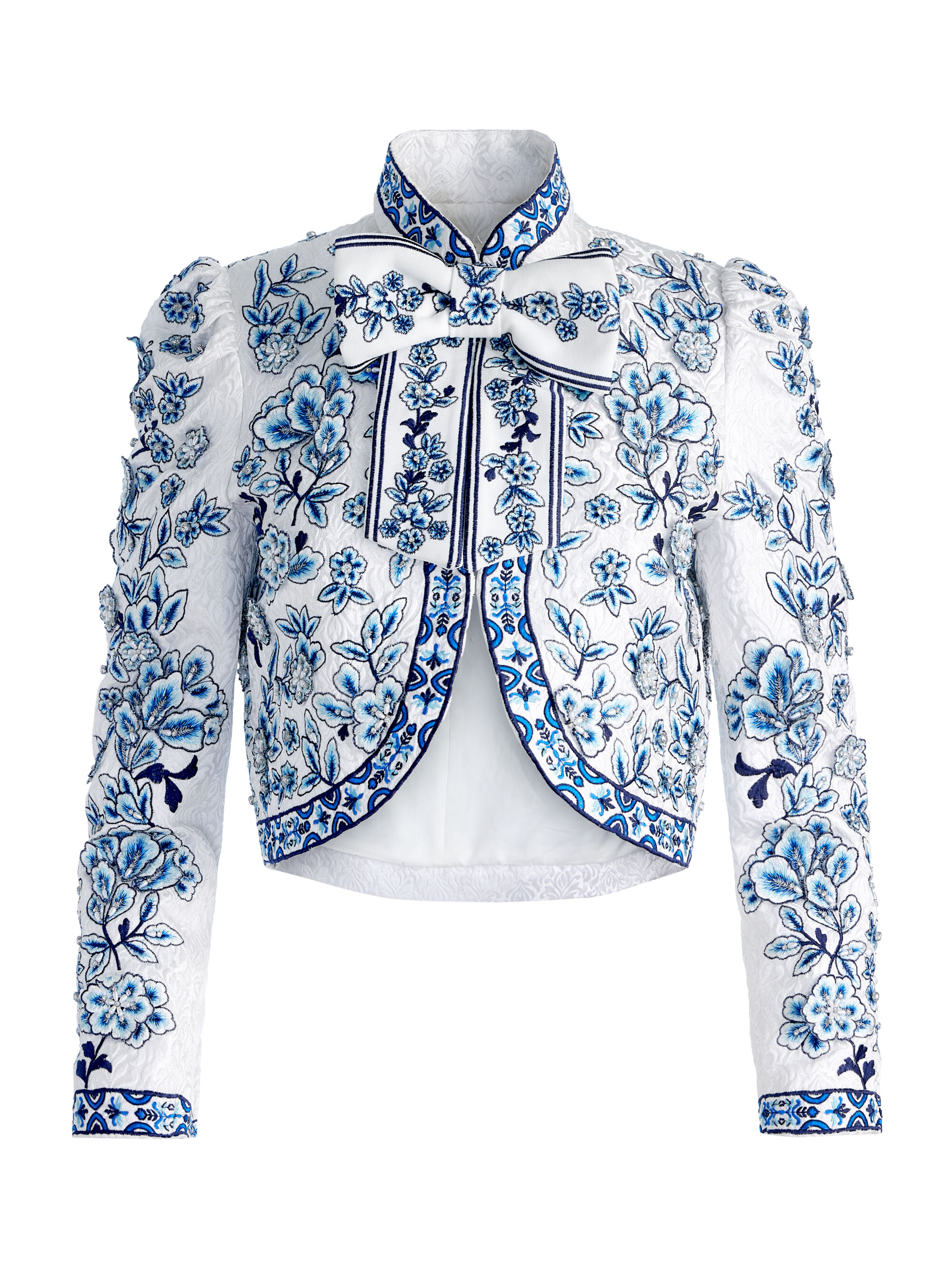 ILARIA CROPPED JACKET in BLUE/OFF WHITE | ALICE + OLIVIA