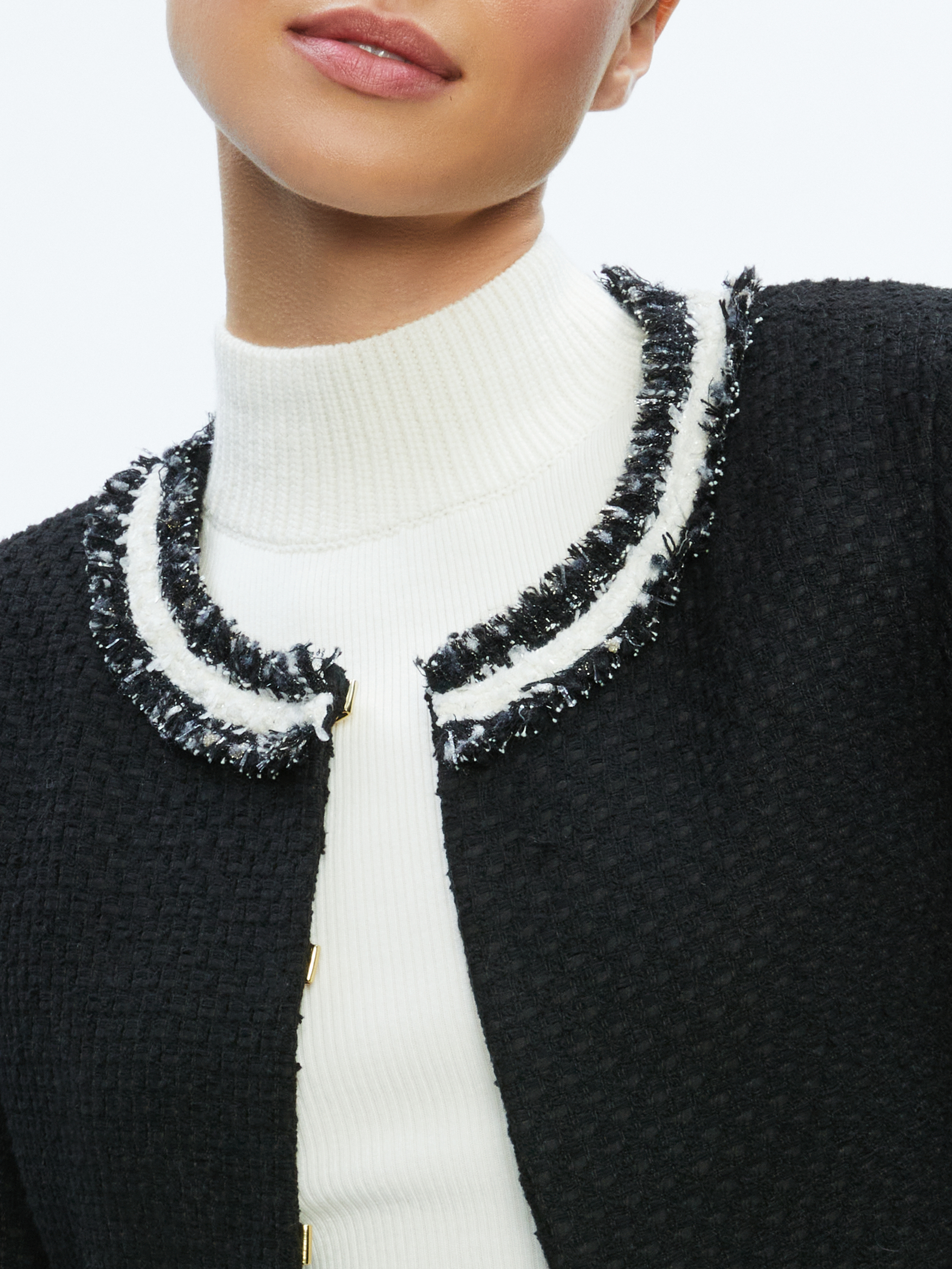 Kidman Two-fer Tweed Round Neck Jacket | Alice + Olivia | Alice + Olivia