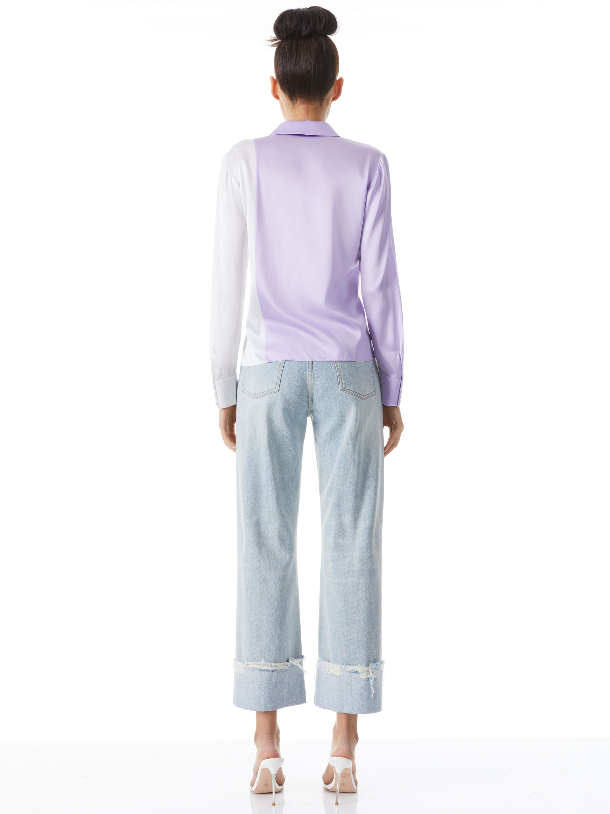 WILLA COMBO BLOUSE in LAVENDER/OFF WHITE | ALICE + OLIVIA