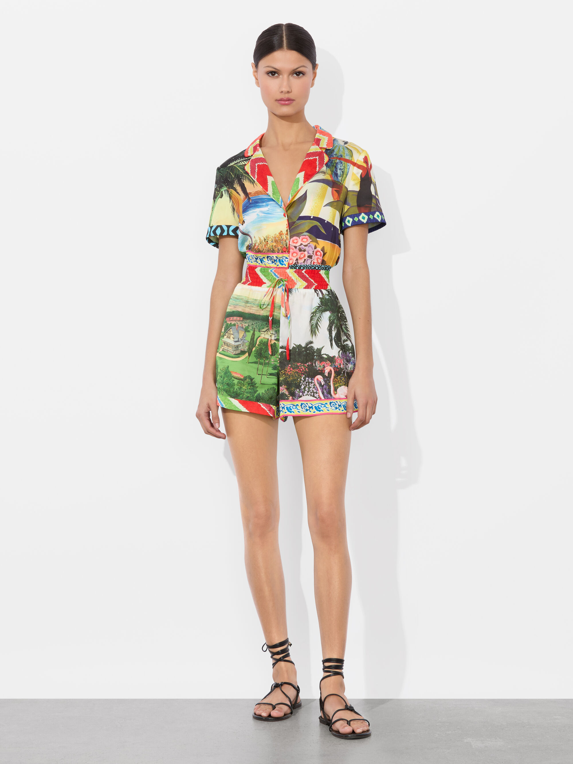 LEIGHTON PAJAMA ROMPER in ISLAND DREAMS MULTI | ALICE + OLIVIA