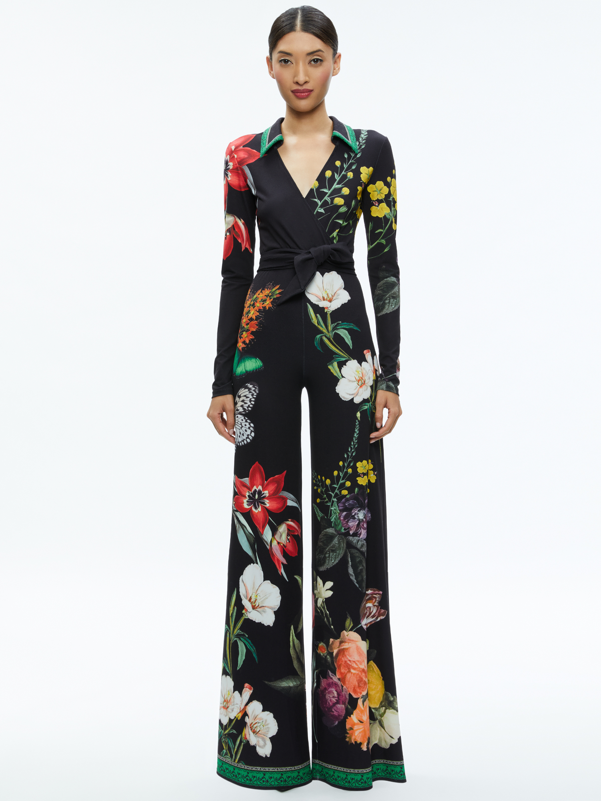 Melinda Wide Leg Wrap Jumpsuit In Essential Floral | Alice + Olivia